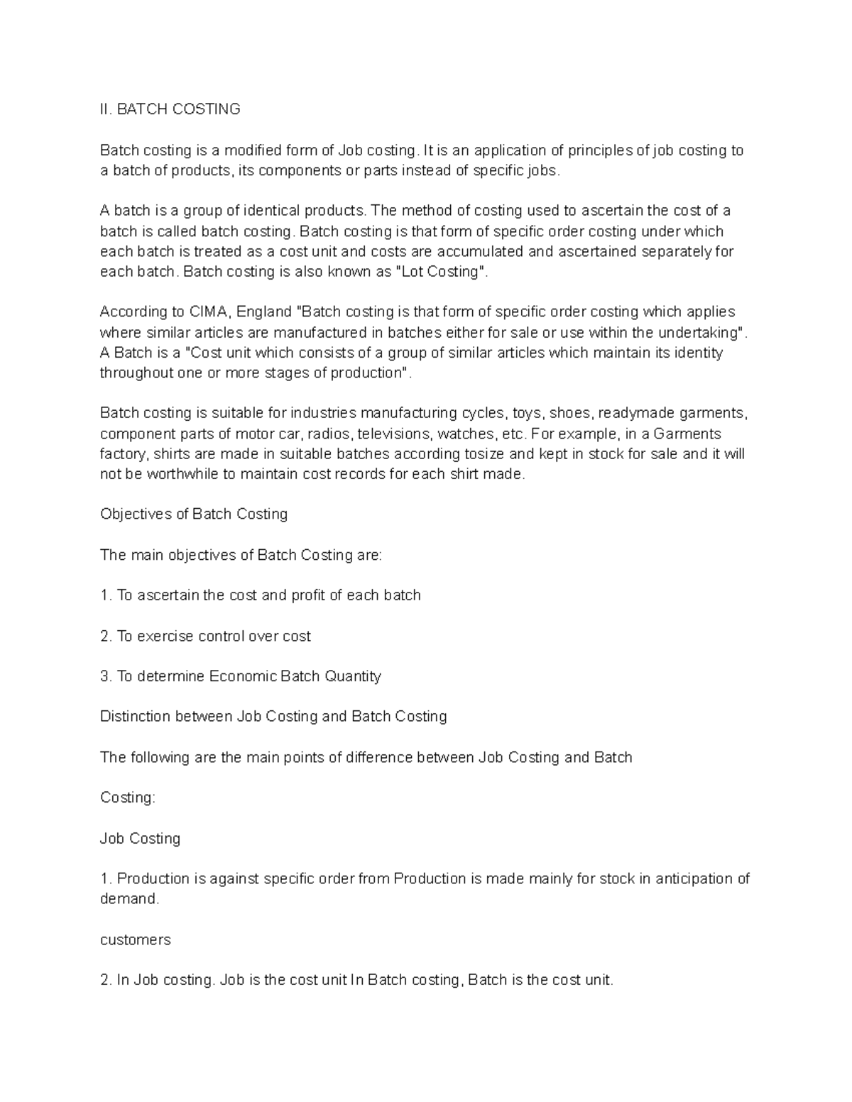 Module 1 doc2 - Cost accounting 2 Specific order costing - II. BATCH ...