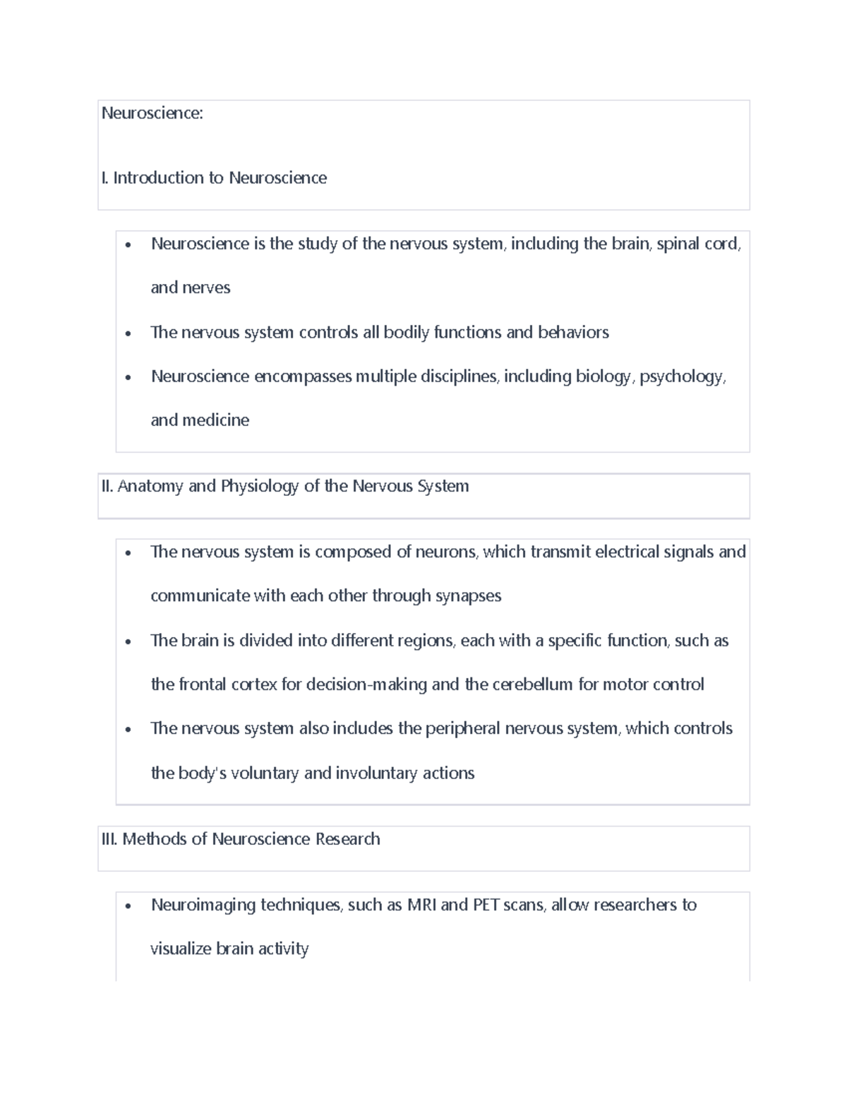 Neuroscience Notes - Neuroscience: I. Introduction to Neuroscience ...