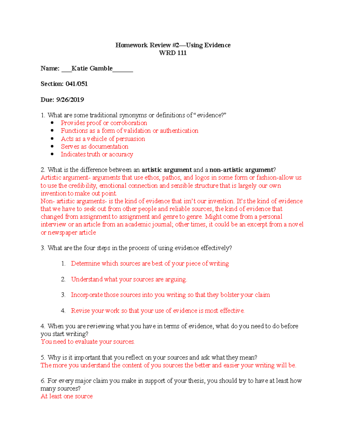 Homework Review 2-Using Evidence - Homework Review #2—Using Evidence ...