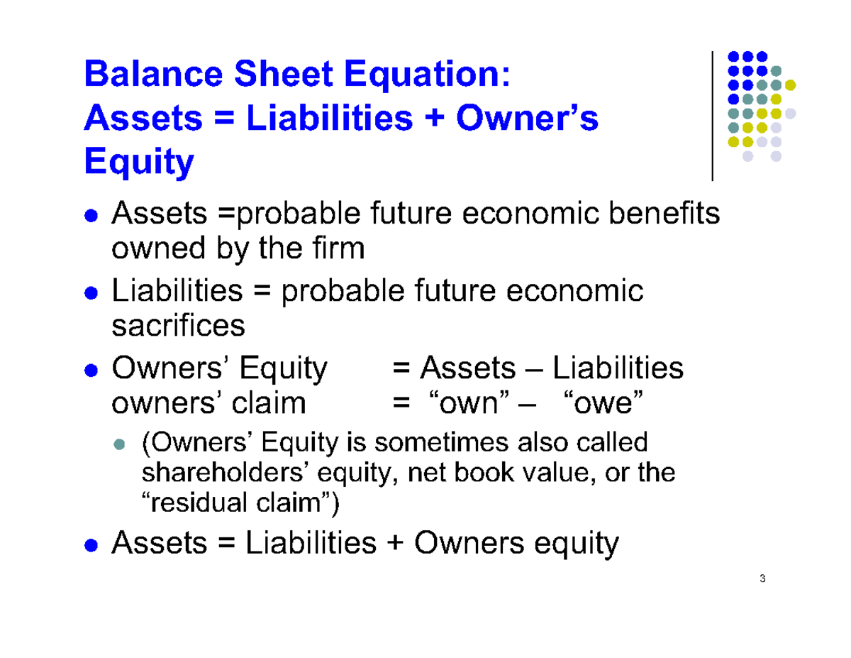 More on the Statement of Cash Flows - Balance Sheet Equation: Assets ...