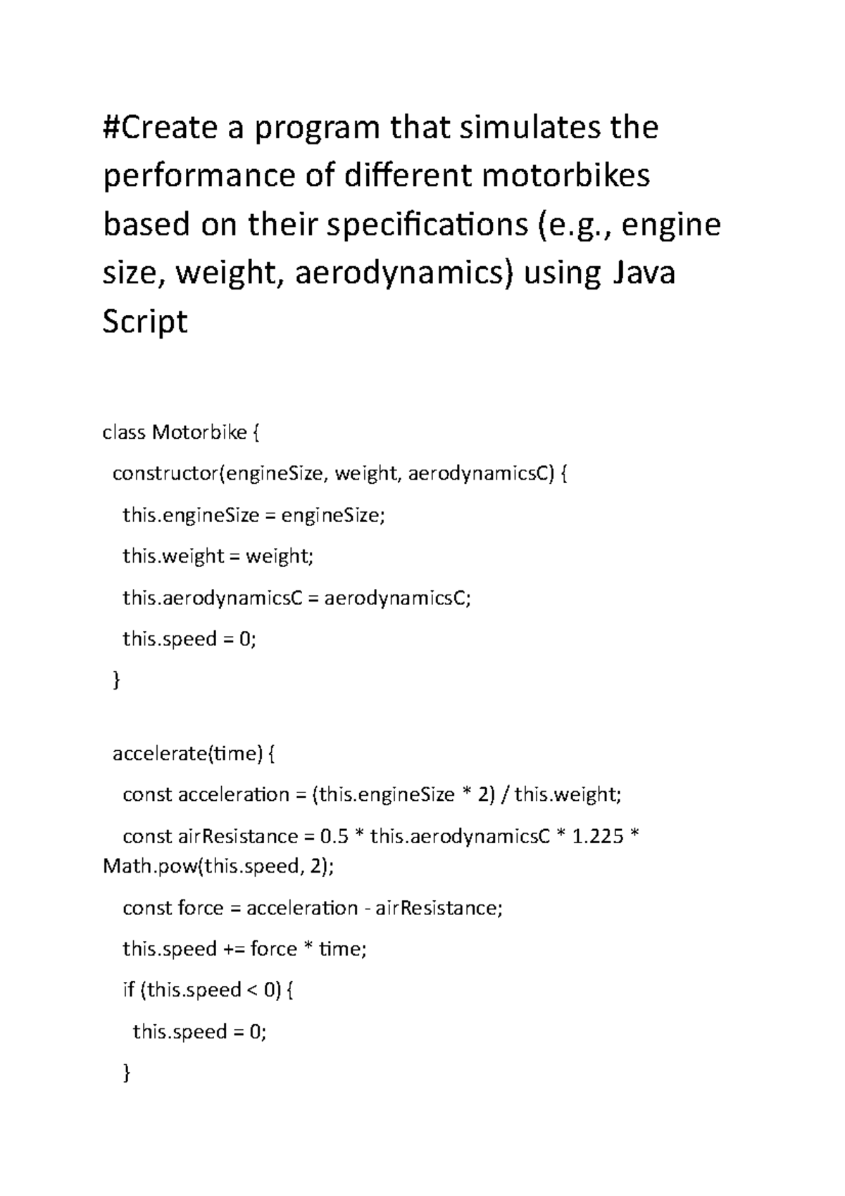 Motorbikes Based On Their Specifications Java Script Create A