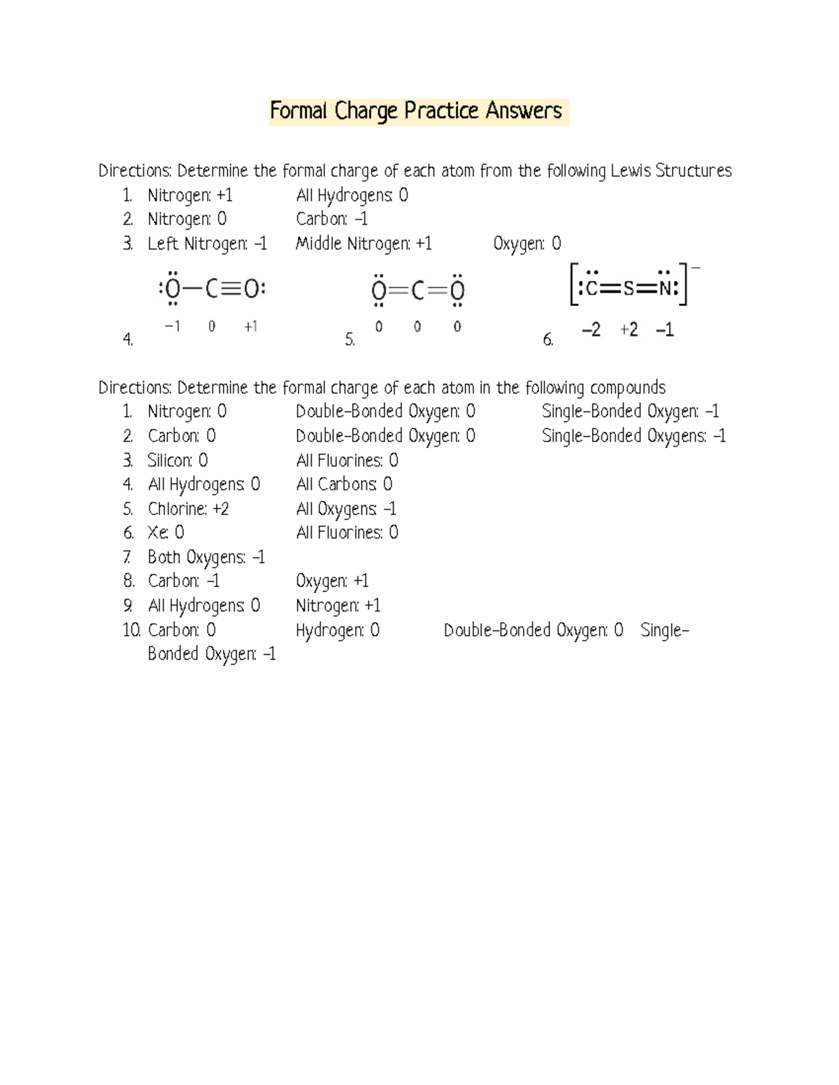 Formal Charge Practice Problems Answers - Formal Charge Practice ...