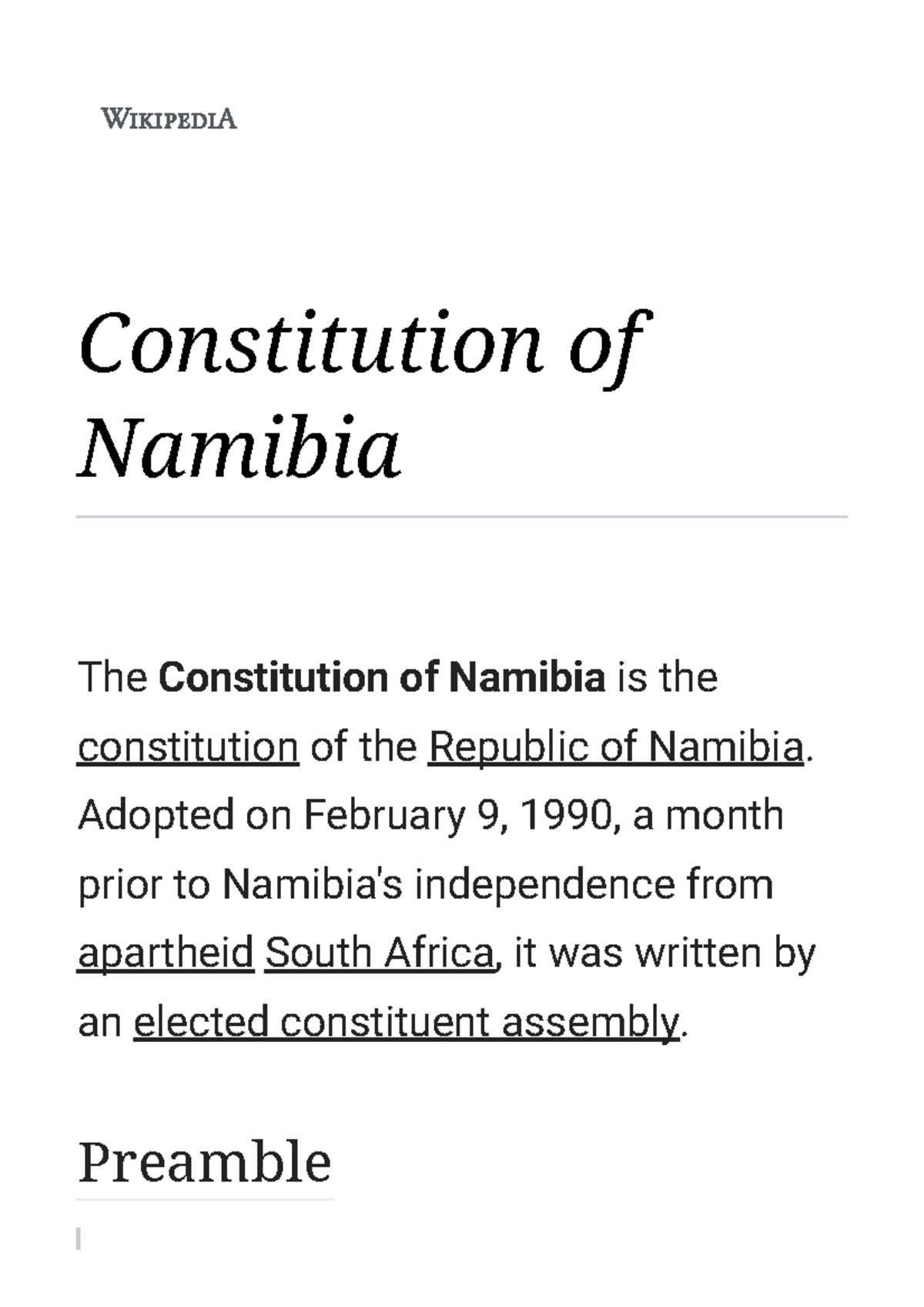 Constitution of Namibia - Wikipedia - Constitution of Namibia The ...