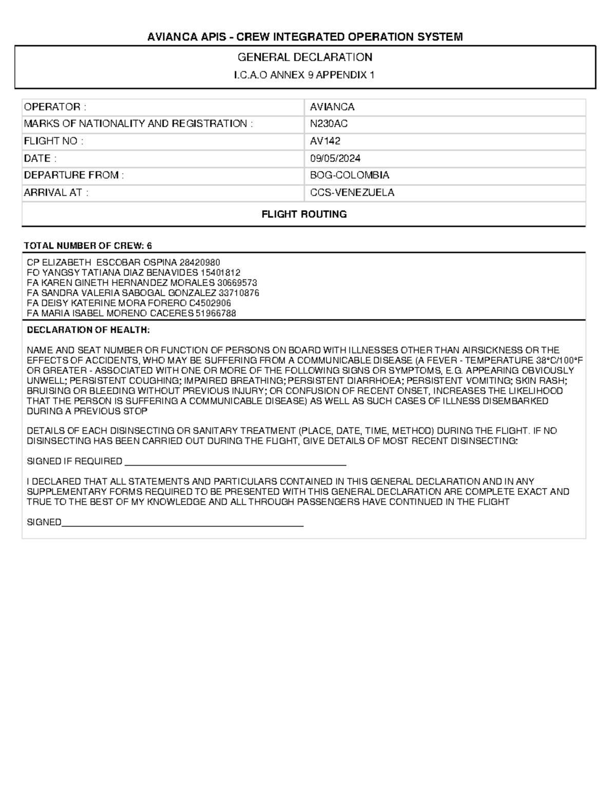 Gendec - 2024-05-09T055736 - OPERATOR : AVIANCA MARKS OF NATIONALITY ...