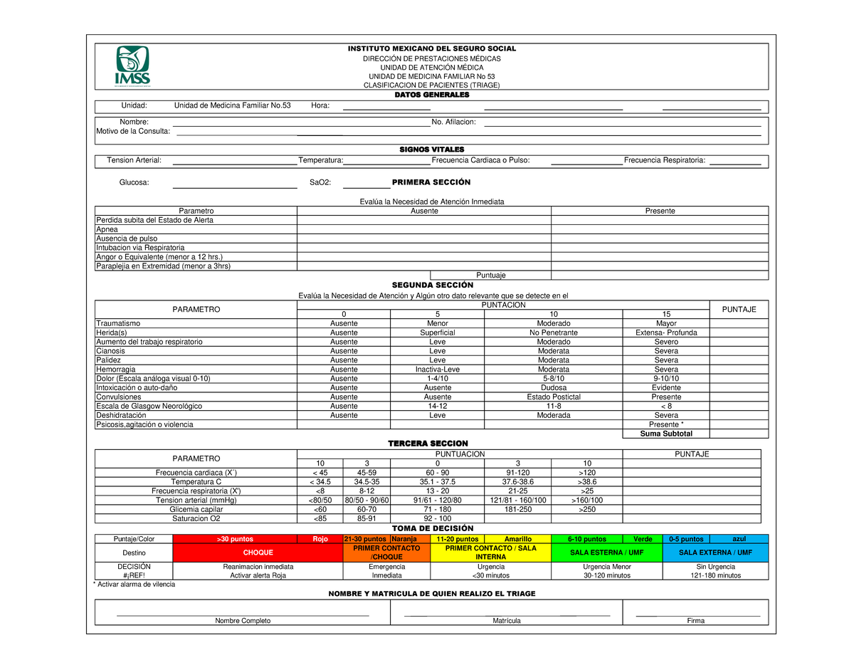 Formato triage - Unidad: Unidad de Medicina Familiar No Hora: Nombre ...