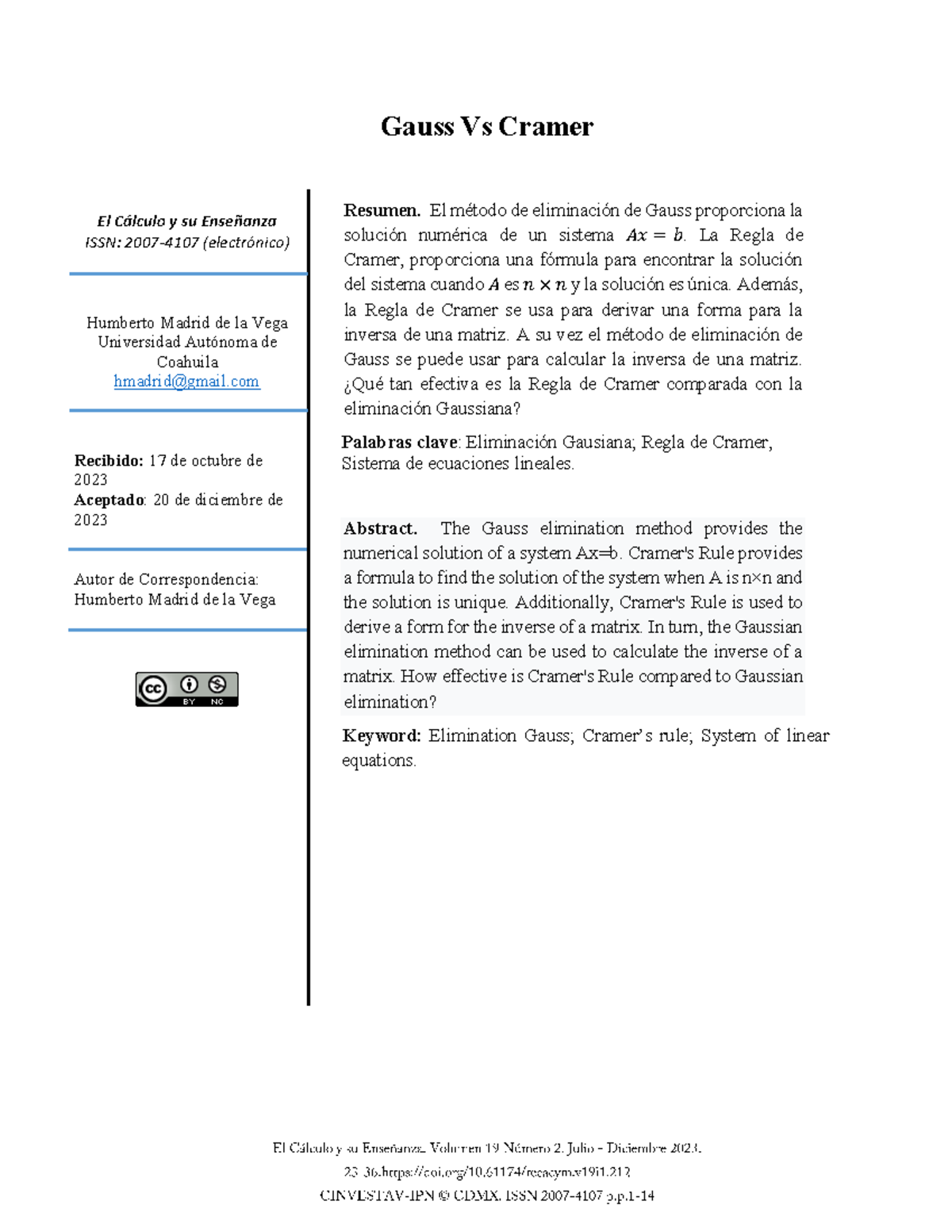 Gauss Vs Cramer - Gaius vs crammer matrices - Gauss Vs Cramer El ...