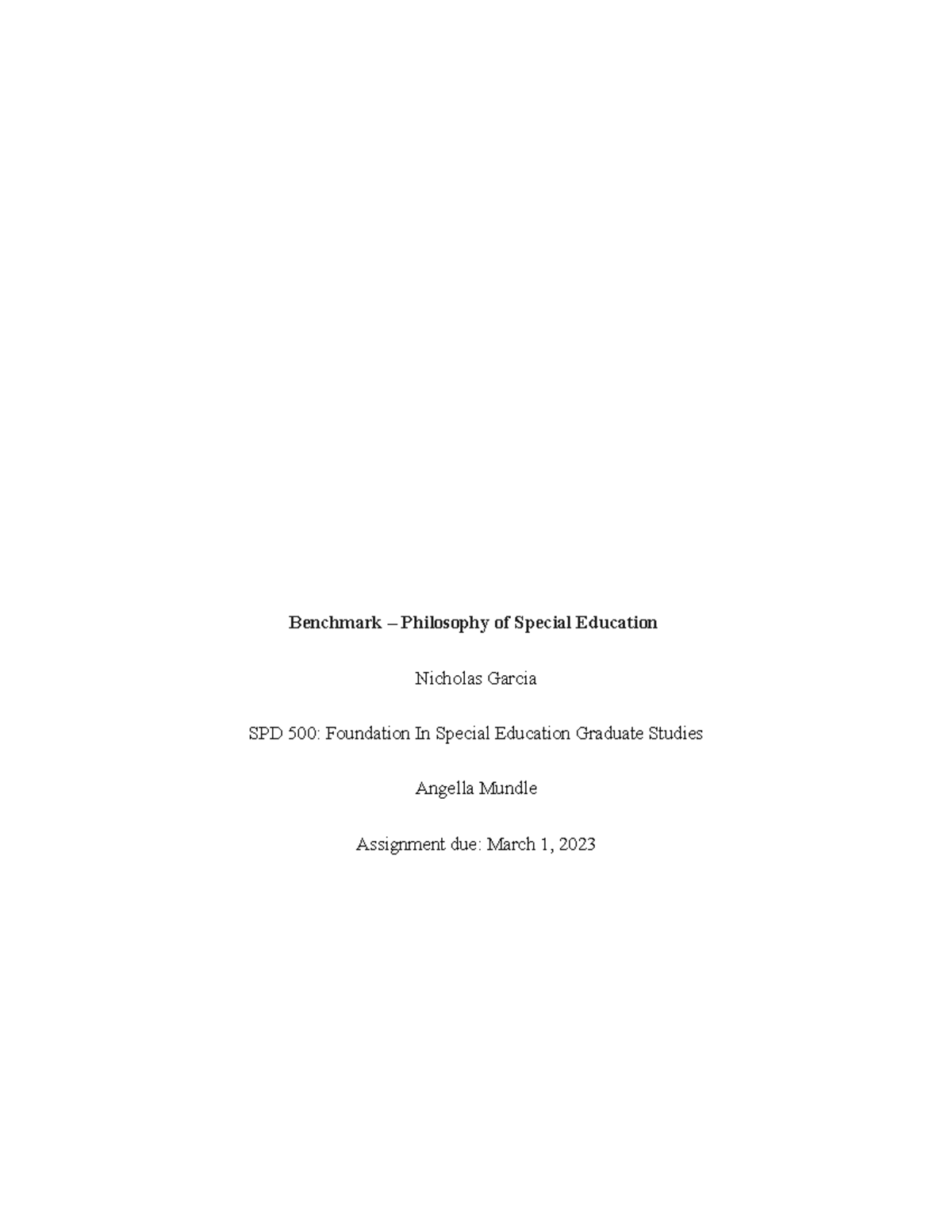 Philosophy in special education - Benchmark – Philosophy of Special ...