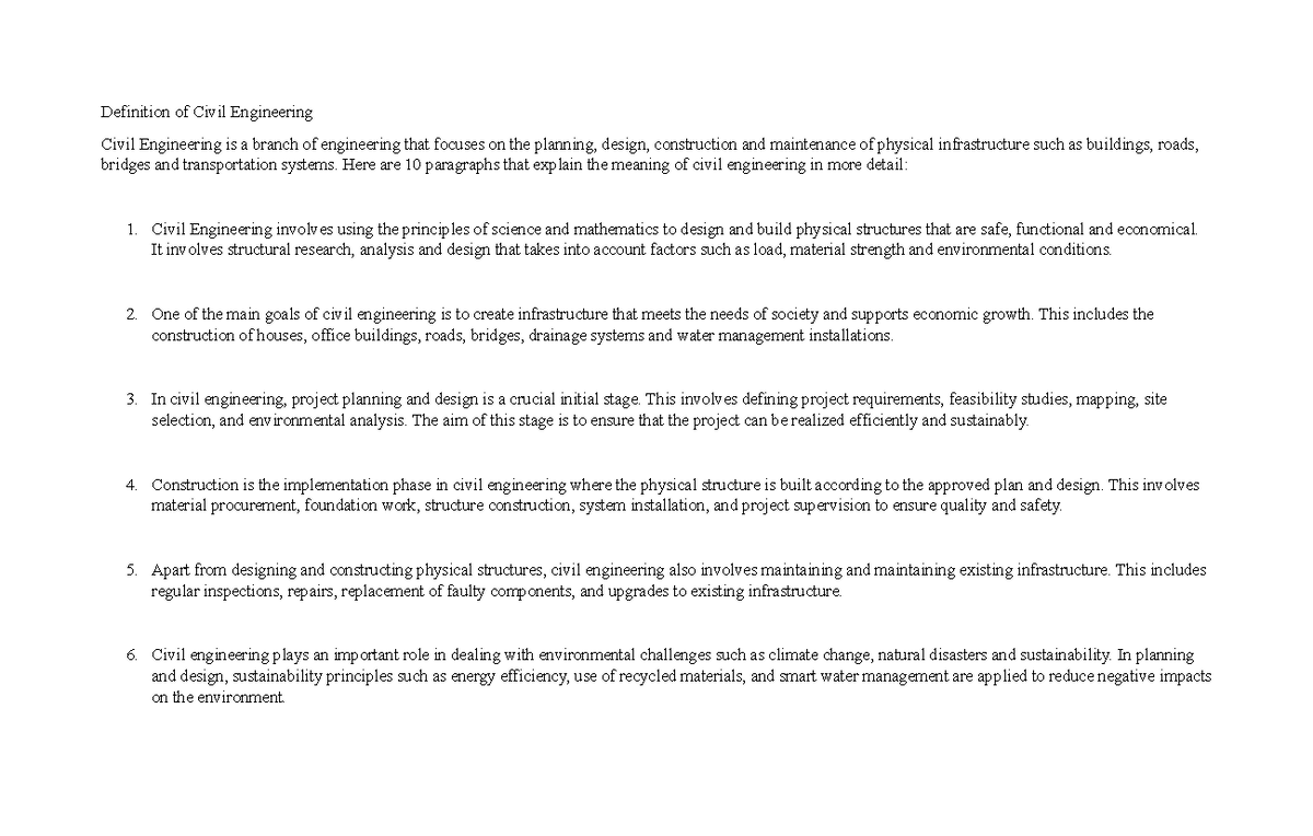 Definition of Civil Engineering - Here are 10 paragraphs that explain ...