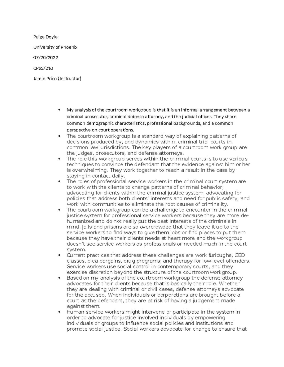 CPSS 210 Paige Doyles Week 3 assessment - Paige Doyle University of ...