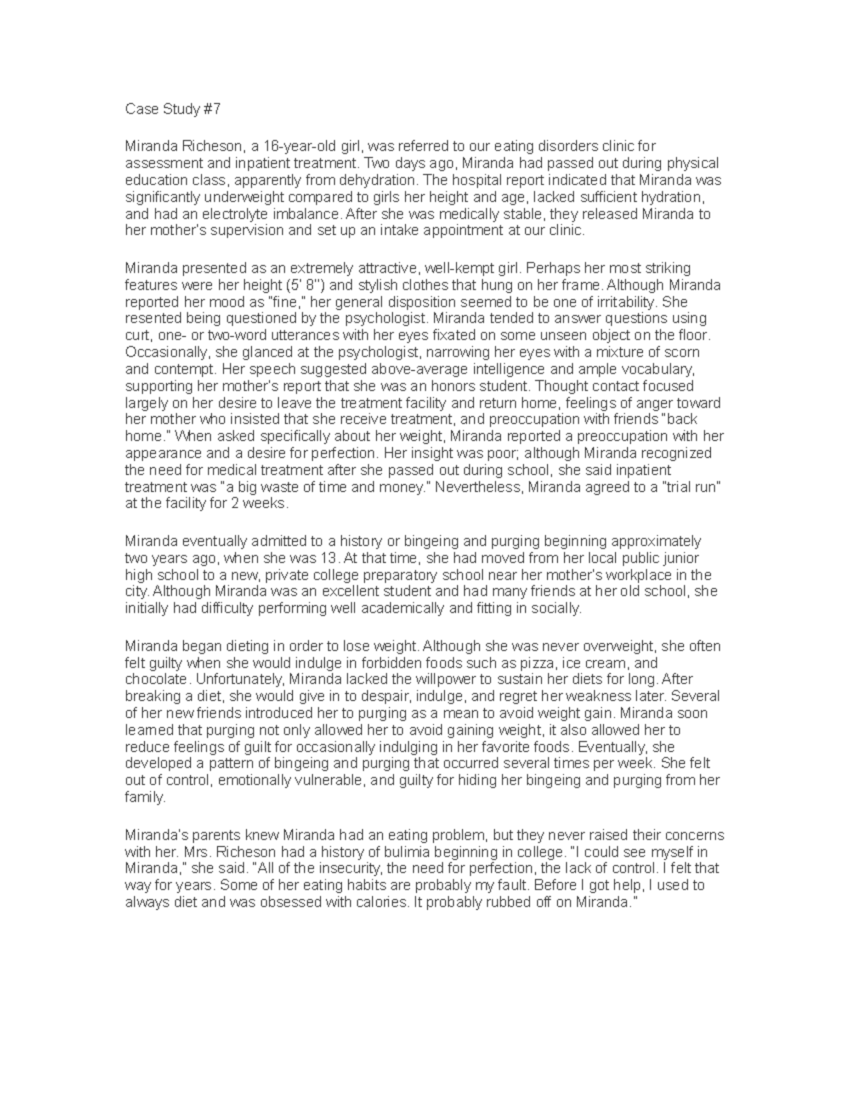 Module 7 Case Study - gndndtgnd - Case Study # Miranda Richeson, a 16 ...