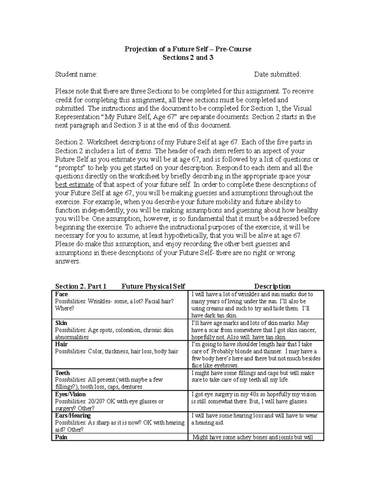 Future self 2 & 3 - project 2 and 3 - Projection of a Future Self – Pre ...