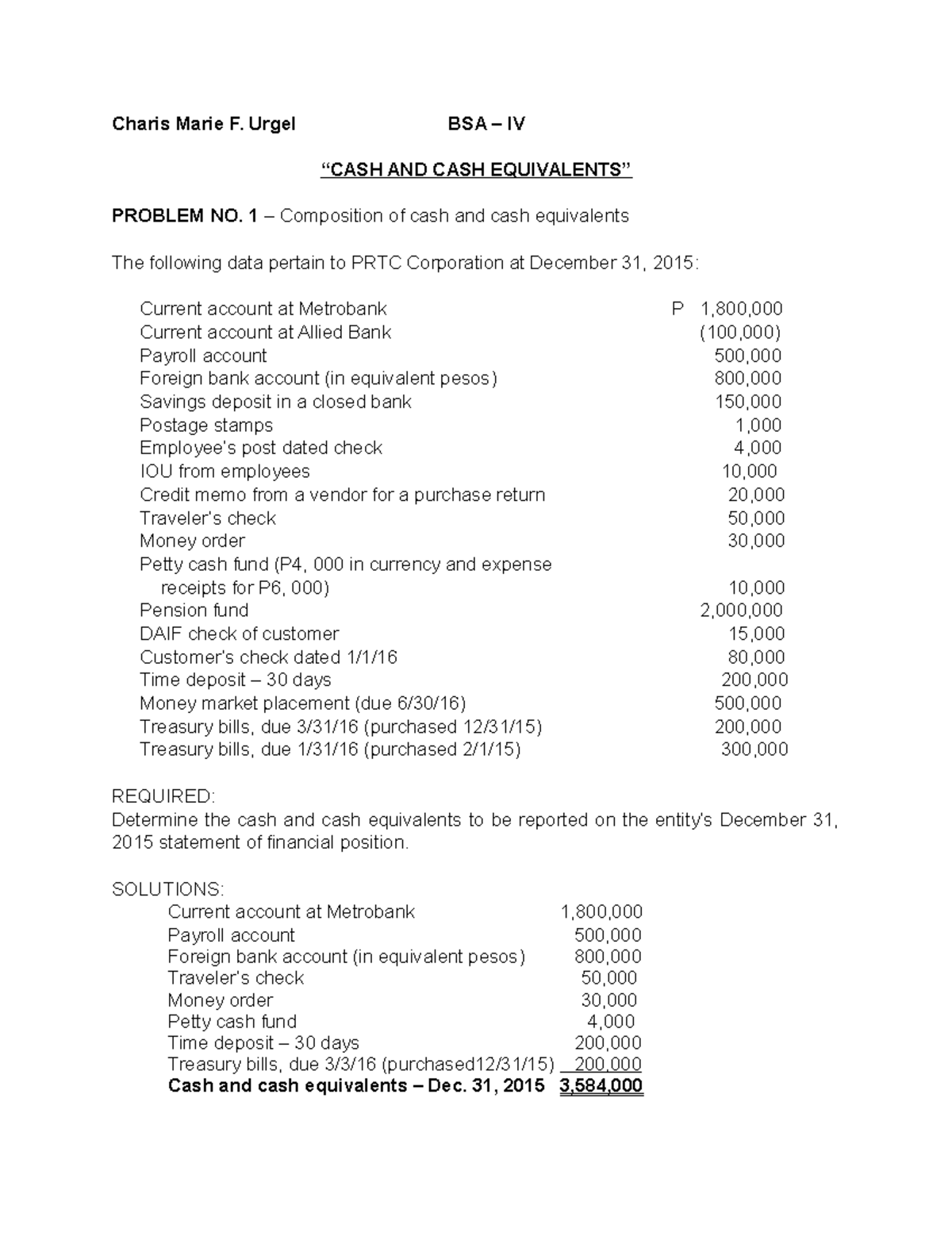 Pdf- Audit problem cash and cash equivalents compress - Charis Marie F ...