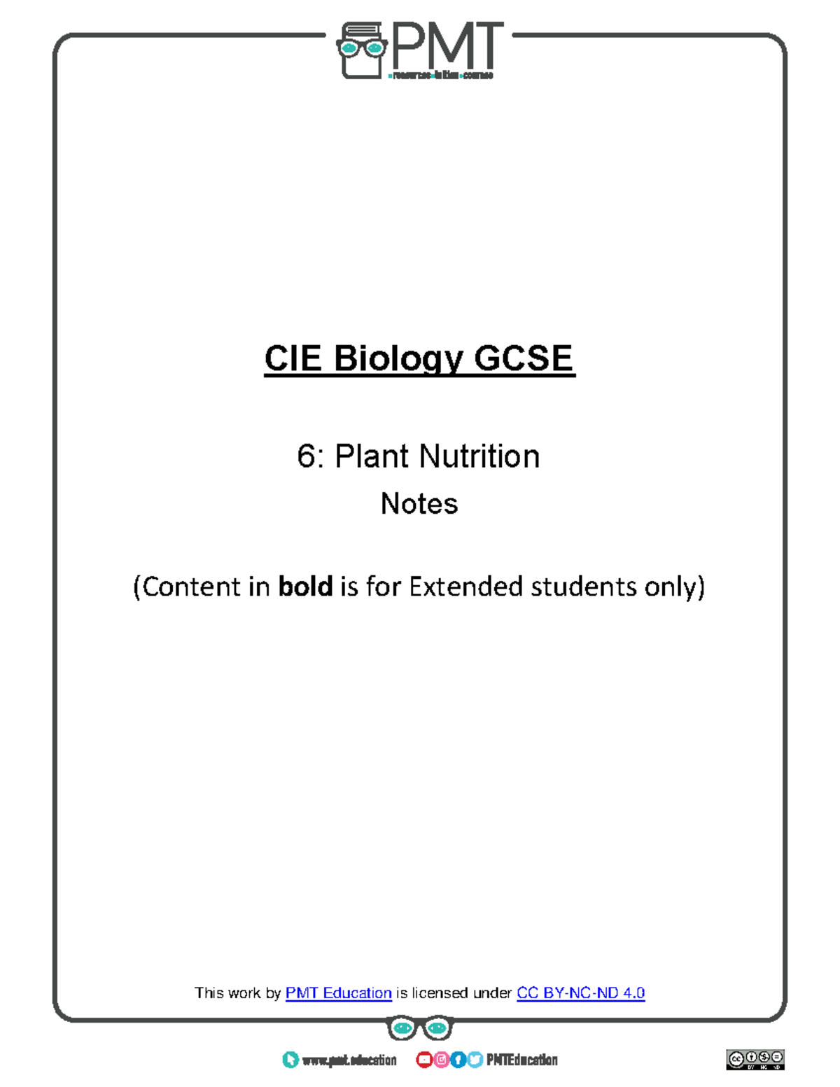 Summary Notes - Topic 6 Plant Nutrition - CAIE Biology Igcse - bit/pmt ...