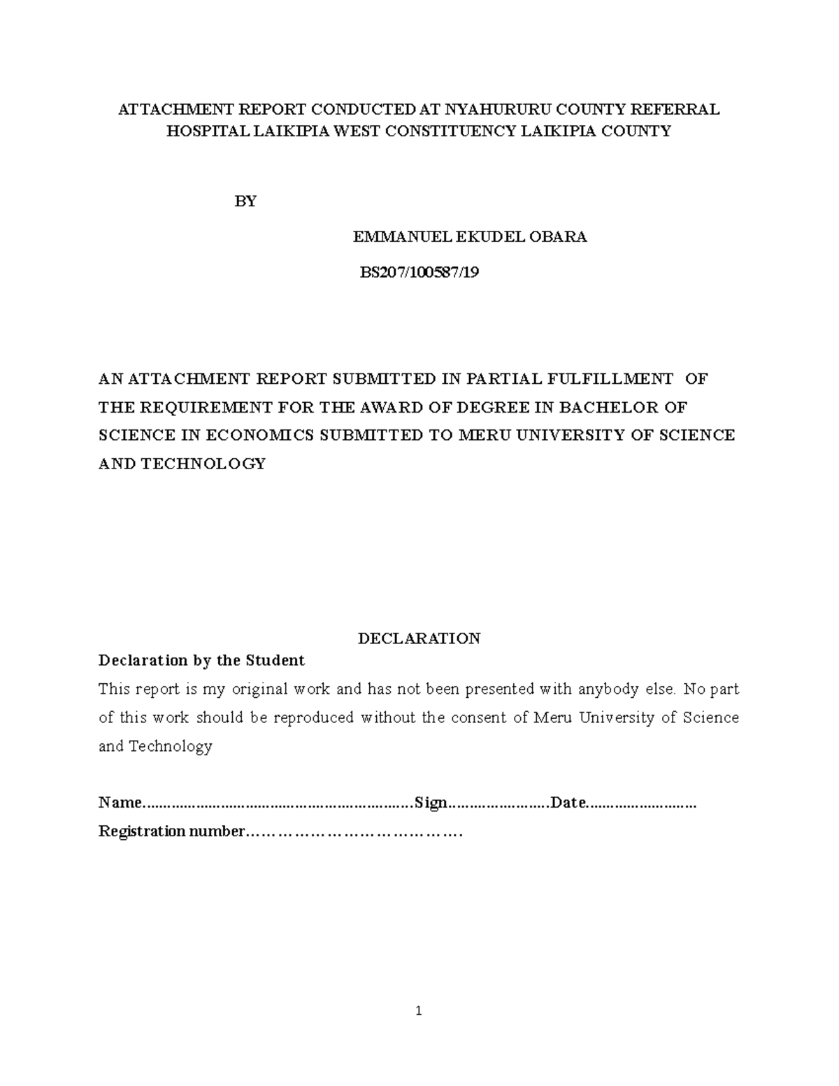 Davii 4 - Attachment report - ATTACHMENT REPORT CONDUCTED AT NYAHURURU ...