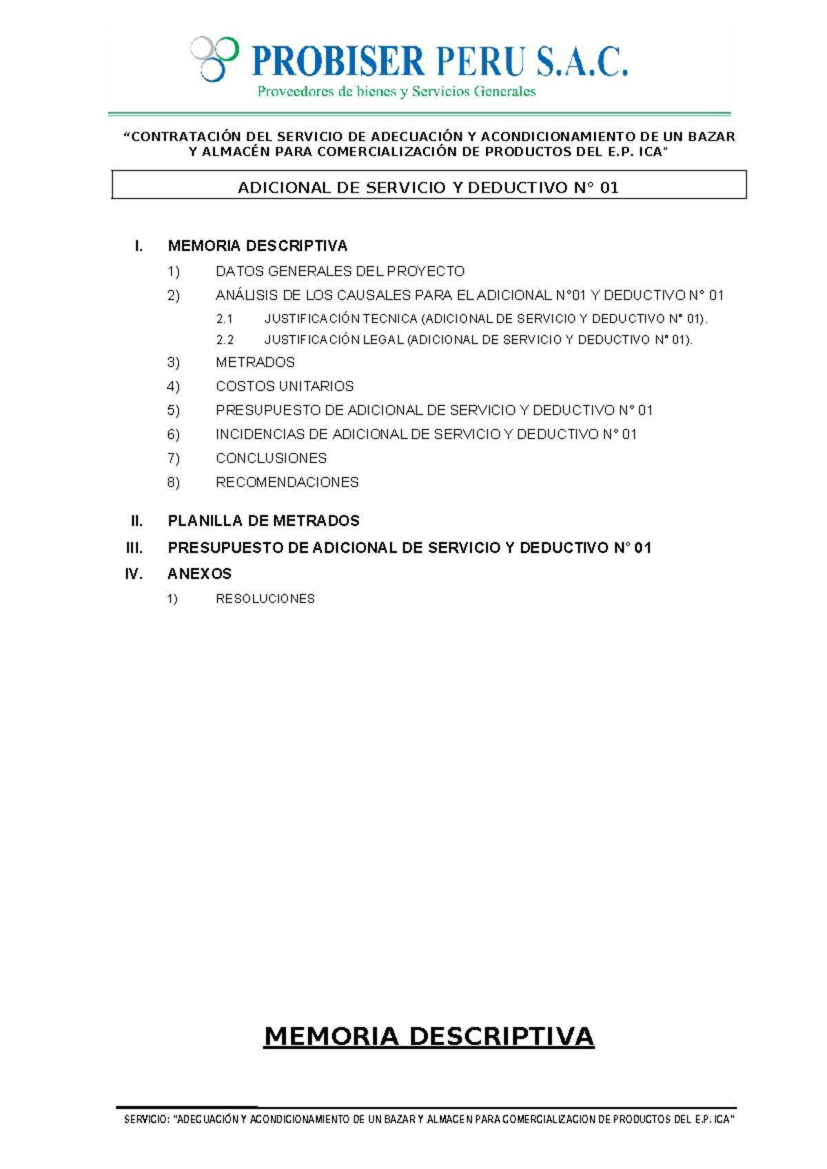 1.1. Memoria- Adicional Y Deductivo N 01- ICA - ####### “CONTRATACIÓN DEL SERVICIO DE ADECUACIÓN ...