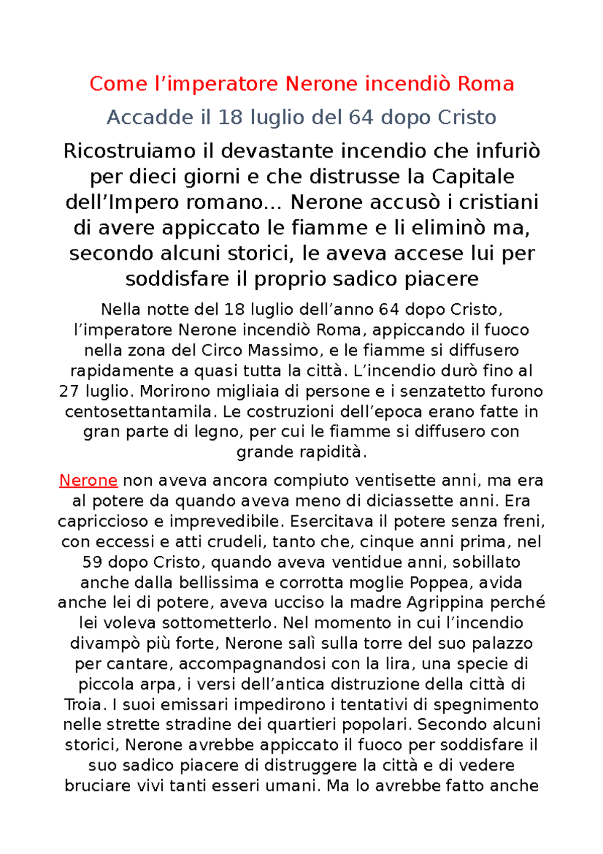 Come l'imperatore Nerone incendiò Roma - Storia economica e sociale ...