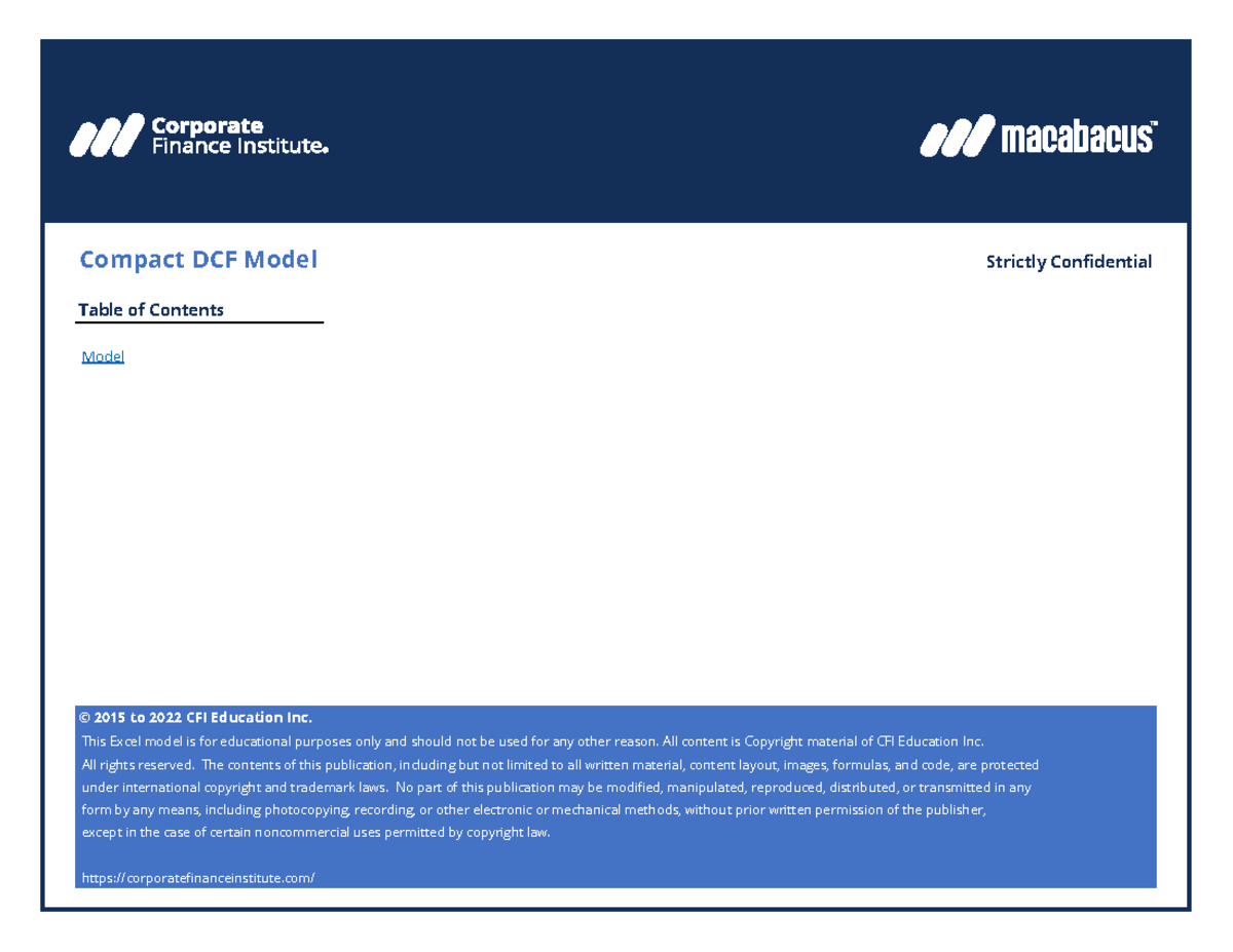 DCF Valuation Compact (Complete) - Compact DCF Model Strictly ...