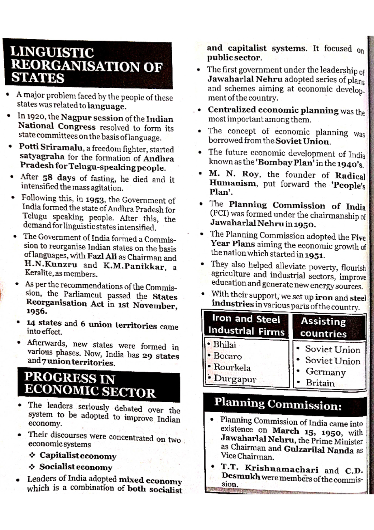 Linguistic Reorganisation of state - Indian History - Studocu