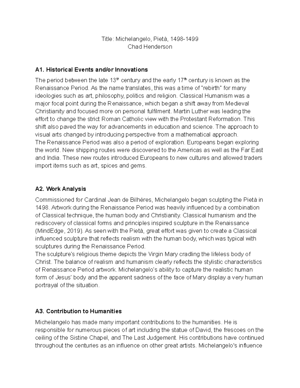 Task 1 c100 humanities - Title: Michelangelo, Pietà, 1498- Chad ...
