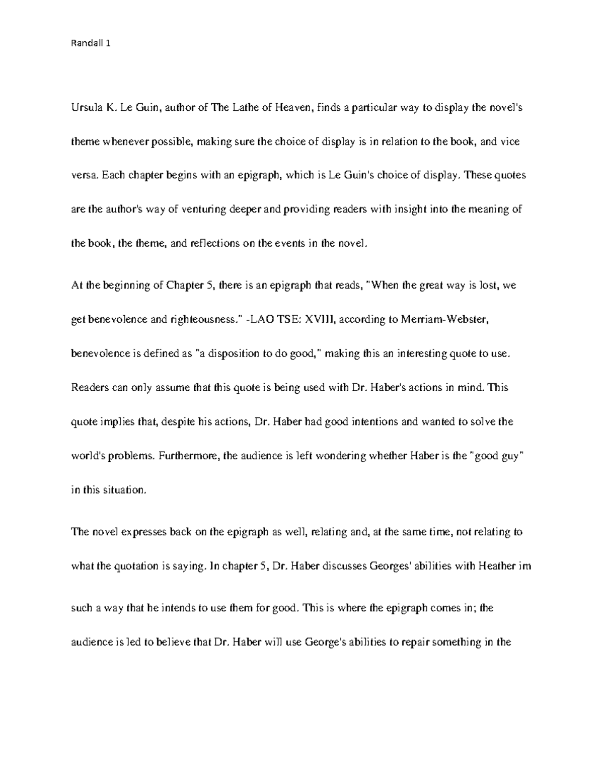 The Lathe of Heaven Essay - Ursula K. Le Guin, author of The Lathe of ...