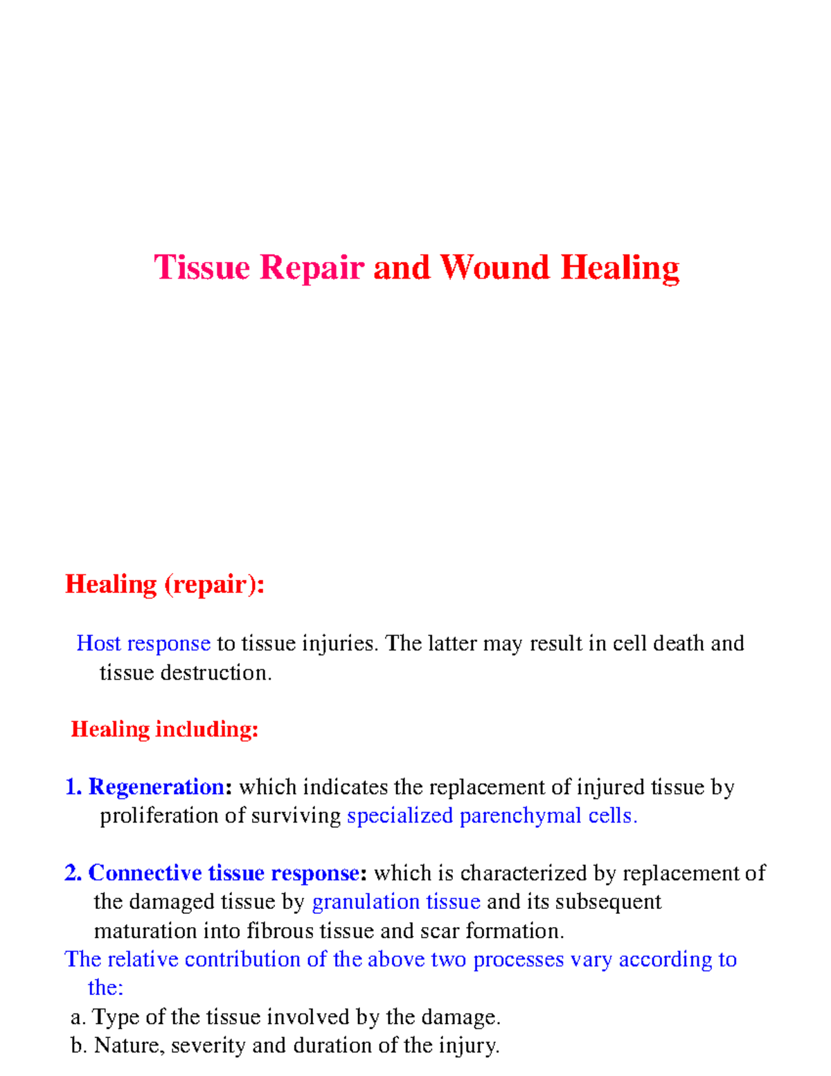 Tissue Repair and Wound Healing - Tissue Repair and Wound Healing ...