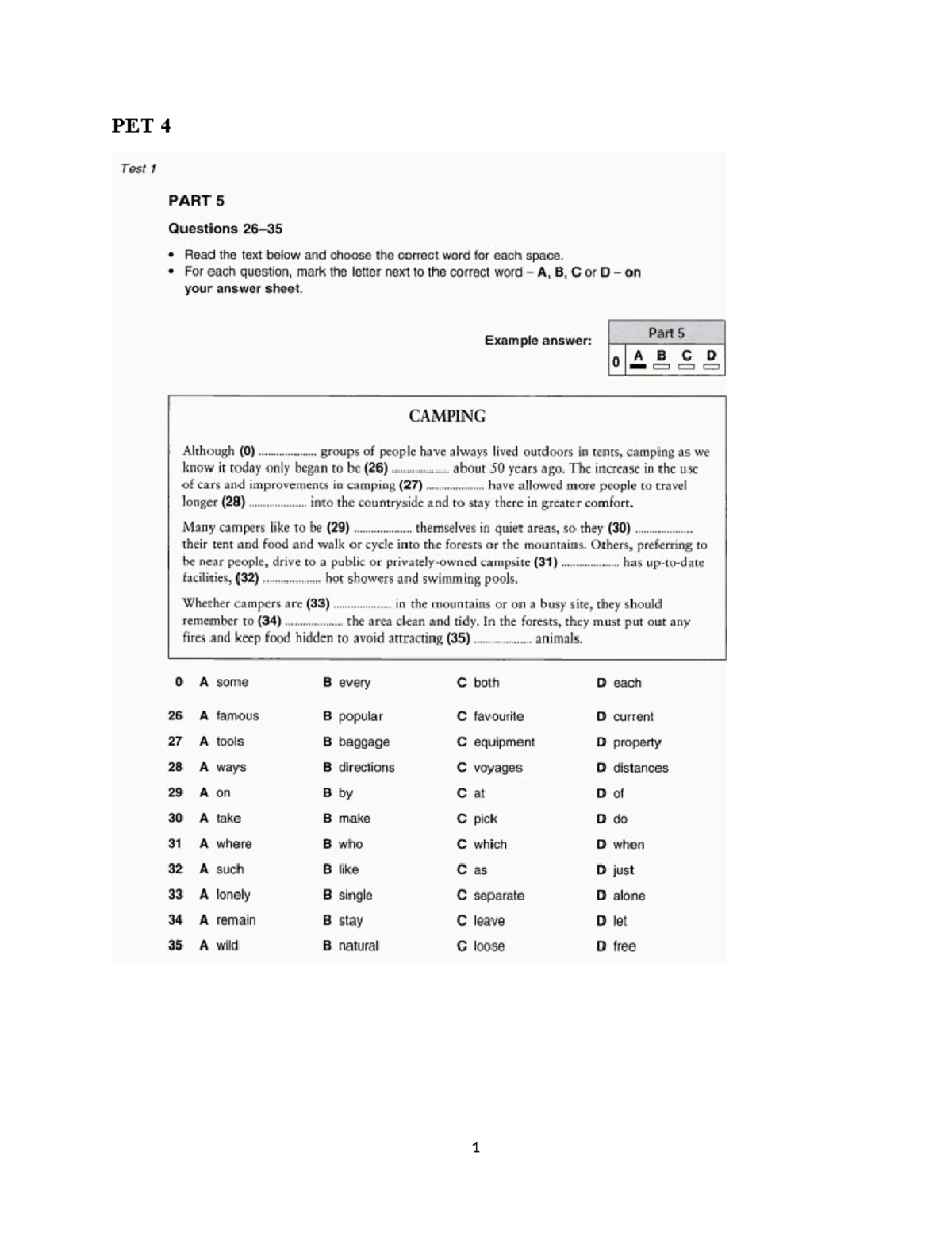 KEYS- PET 4 - English - PET 4 Test 1 PART 5 Questions Read the text ...