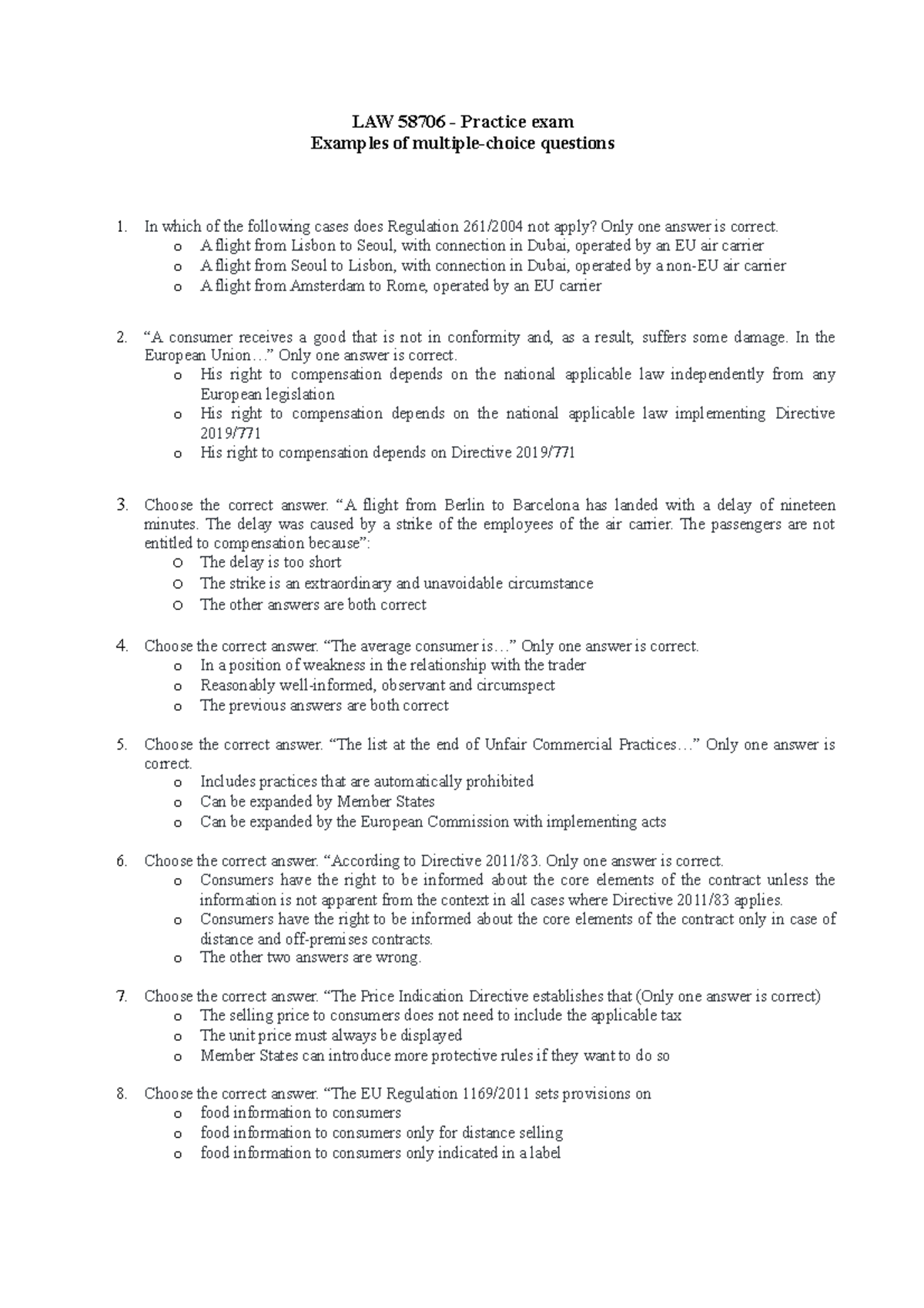 Practice exam - LAW58706 - LAW 58706 - Practice exam Examples of ...