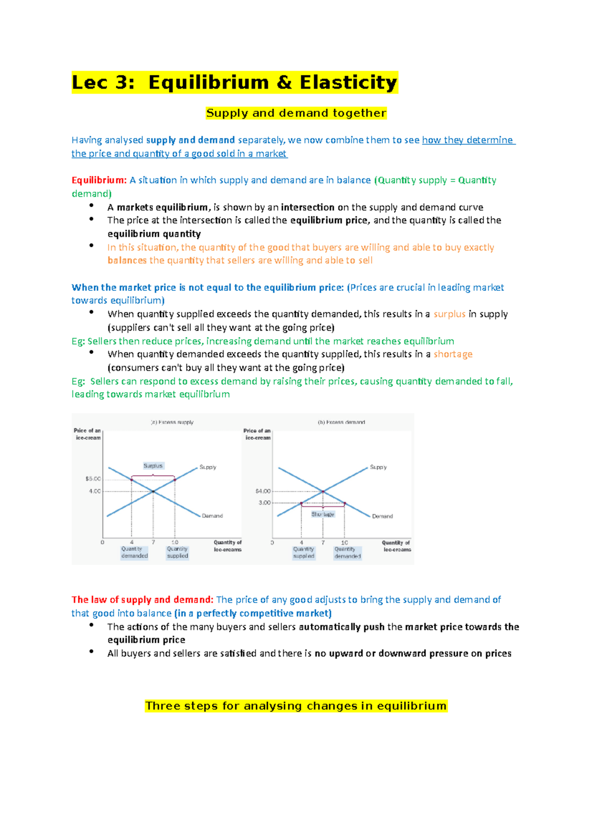 Lecture 3 Econ Equilibrium - Lec 3: Equilibrium & Elasticity Supply and ...