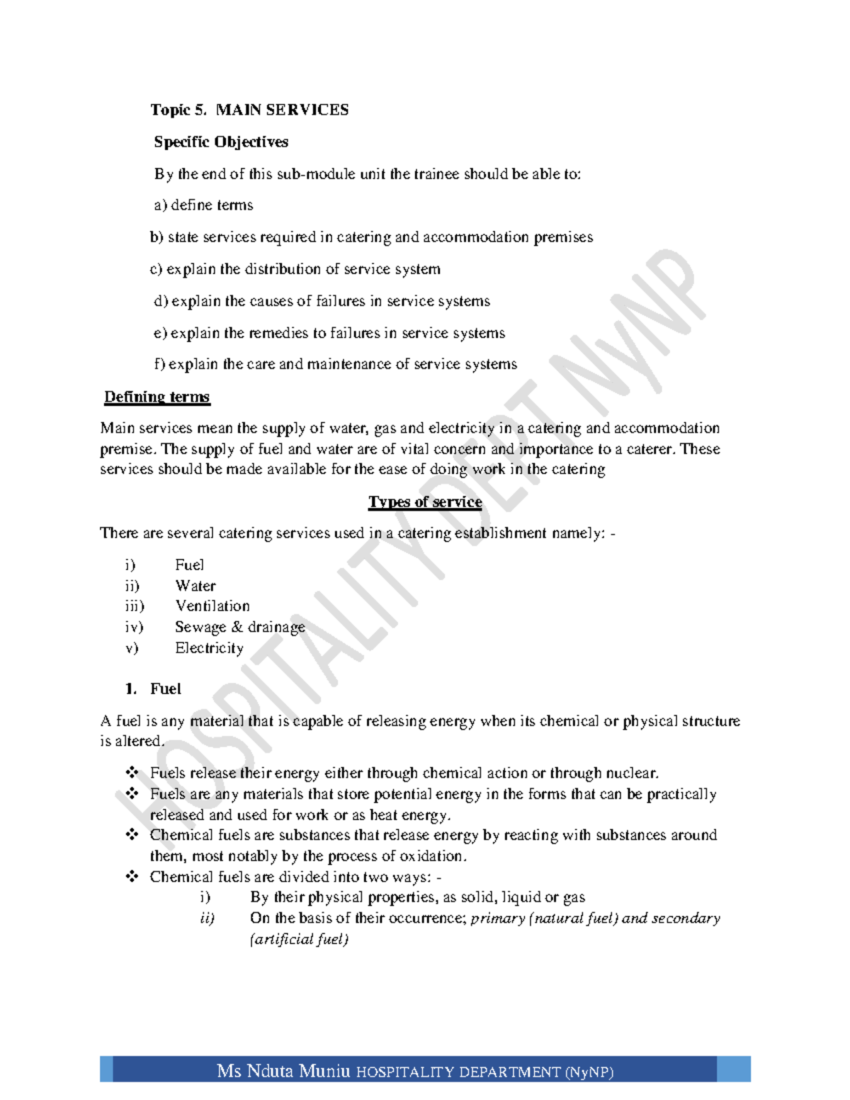 Topic 5. MAIN Services - Topic 5. MAIN SERVICES Specific Objectives By ...