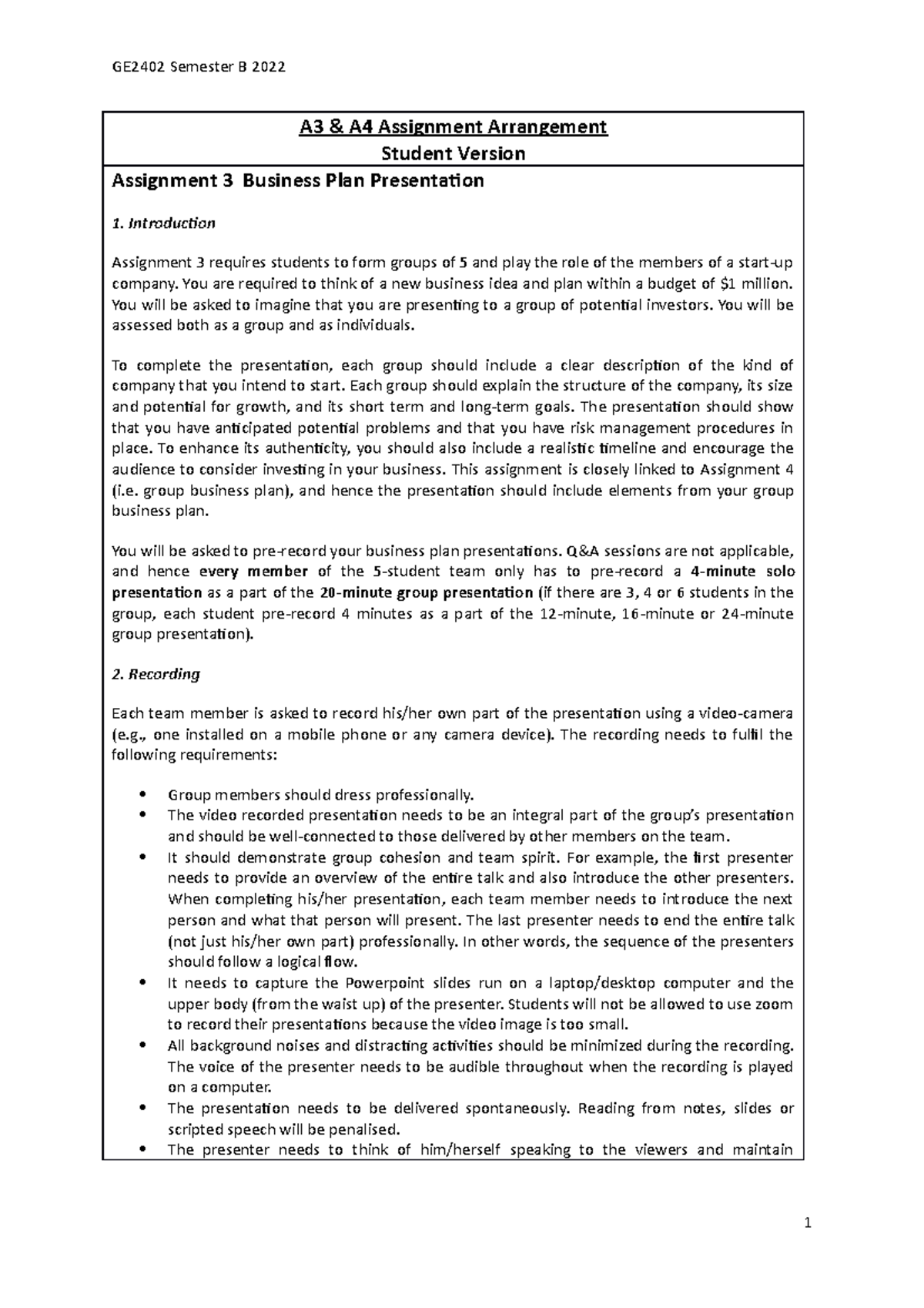 A3 & A4 Instructions for Students - A3 & A4 Assignment Arrangement ...