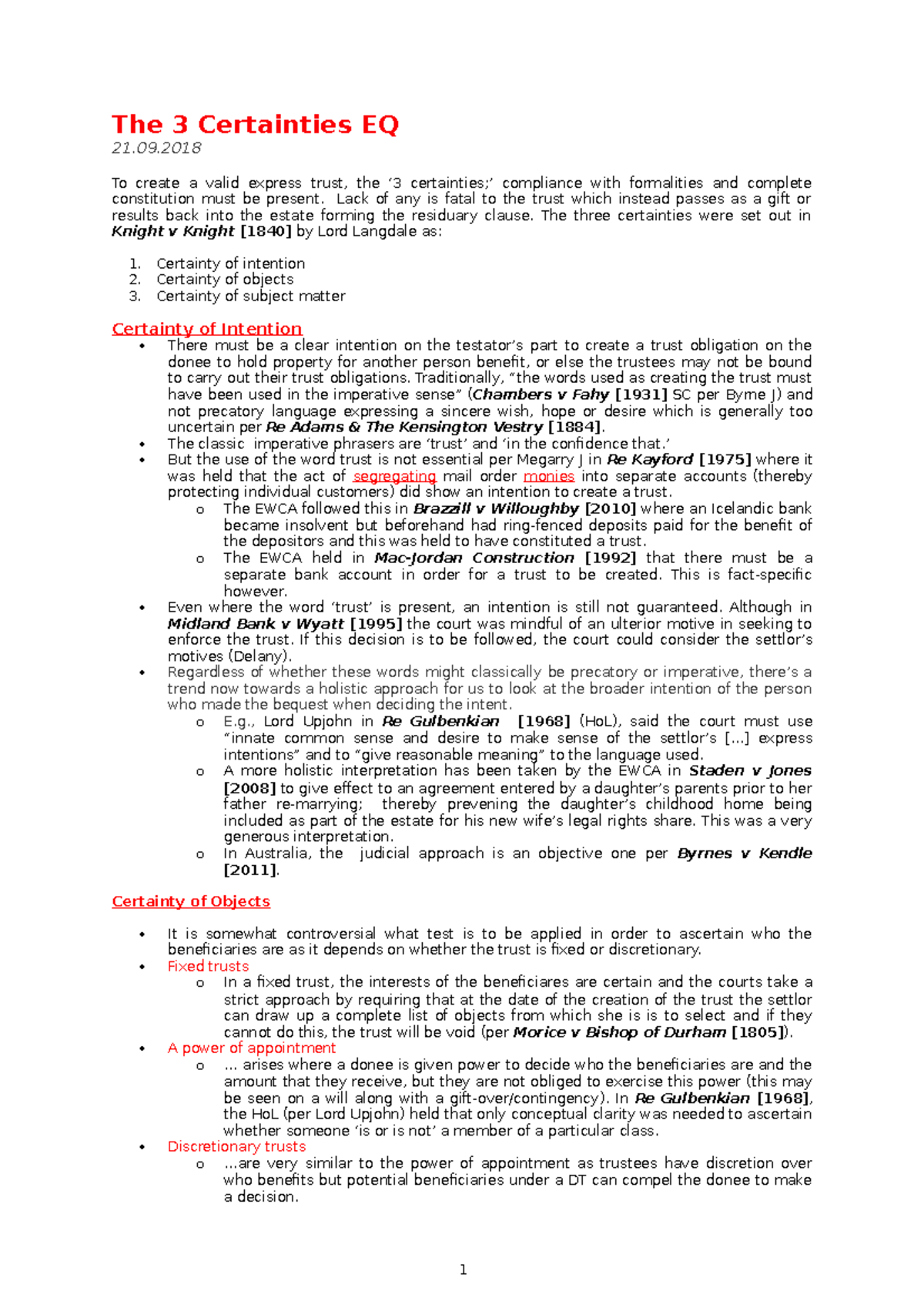 October 2018 - Three Certainties EQ - The 3 Certainties EQ 21. To create a valid express trust ...