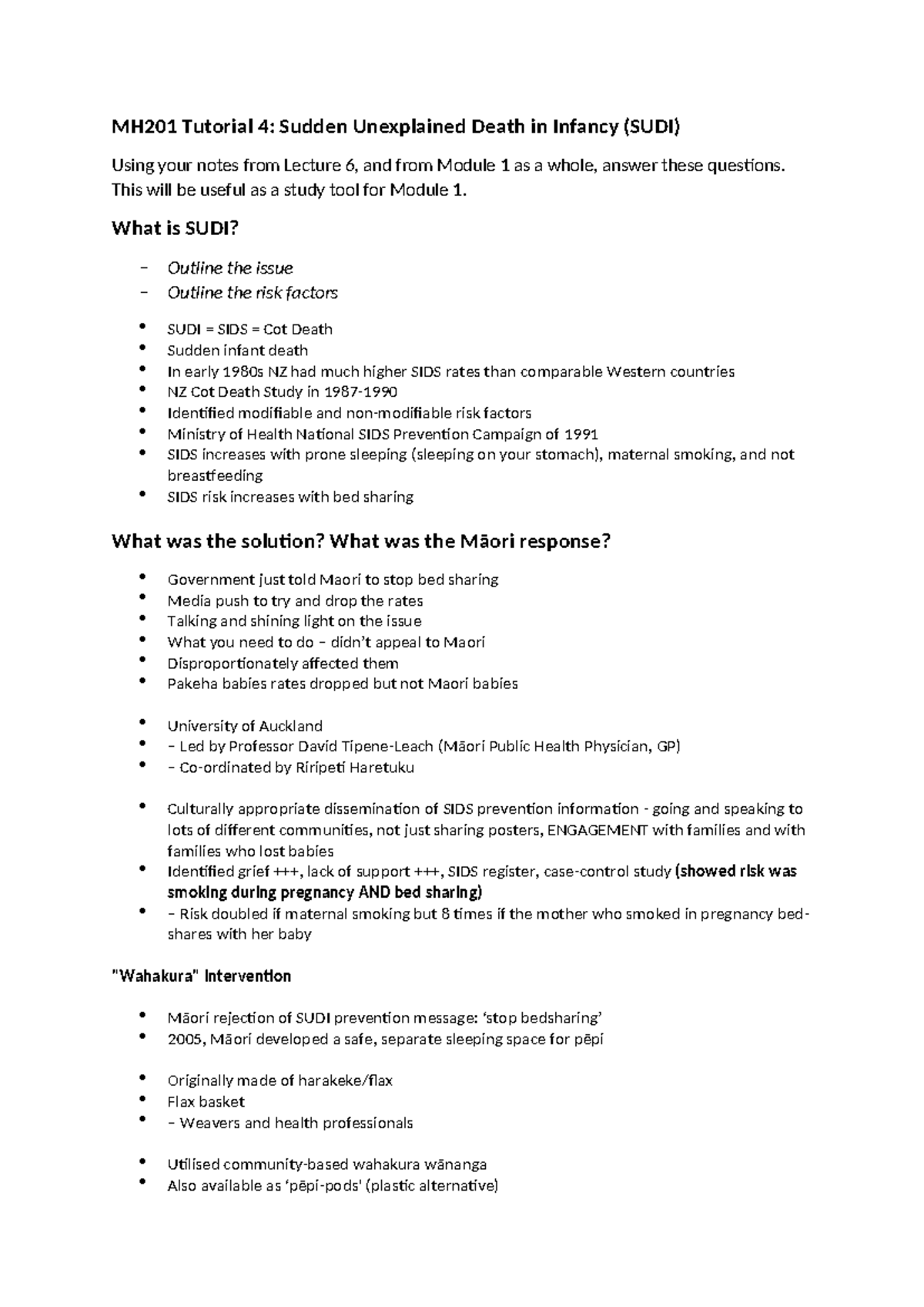 SUDI activity sheet - MH201 Tutorial 4: Sudden Unexplained Death in ...