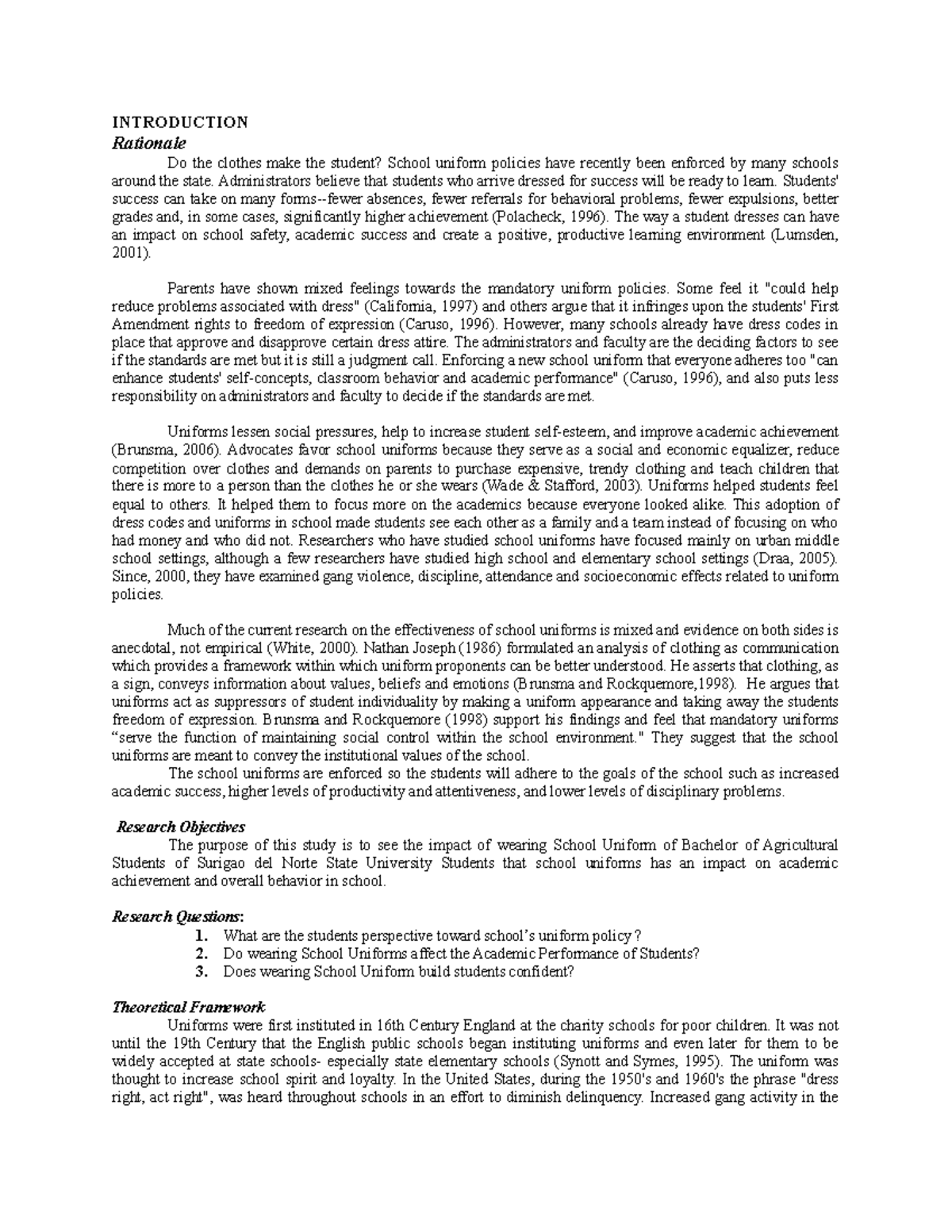 Example-of- Introduction - INTRODUCTION Rationale Do the clothes make ...