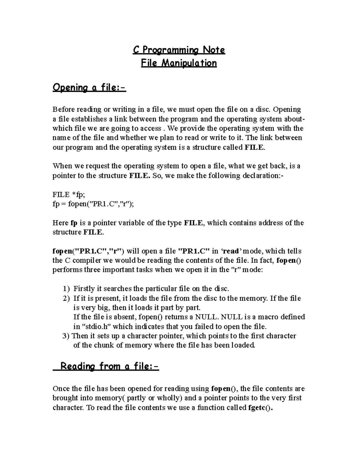File manipulation note - C Programming Note File Manipulation Opening a ...
