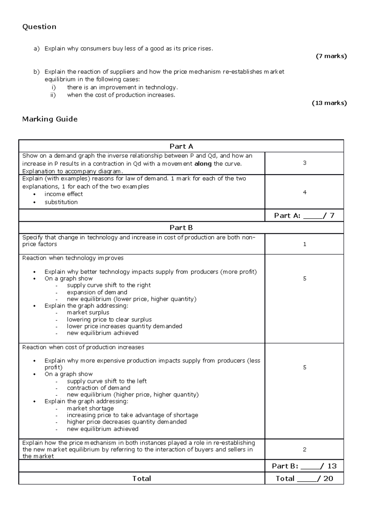 Supply, Demand & Price Mechanism Sample Question - Question a) Explain ...