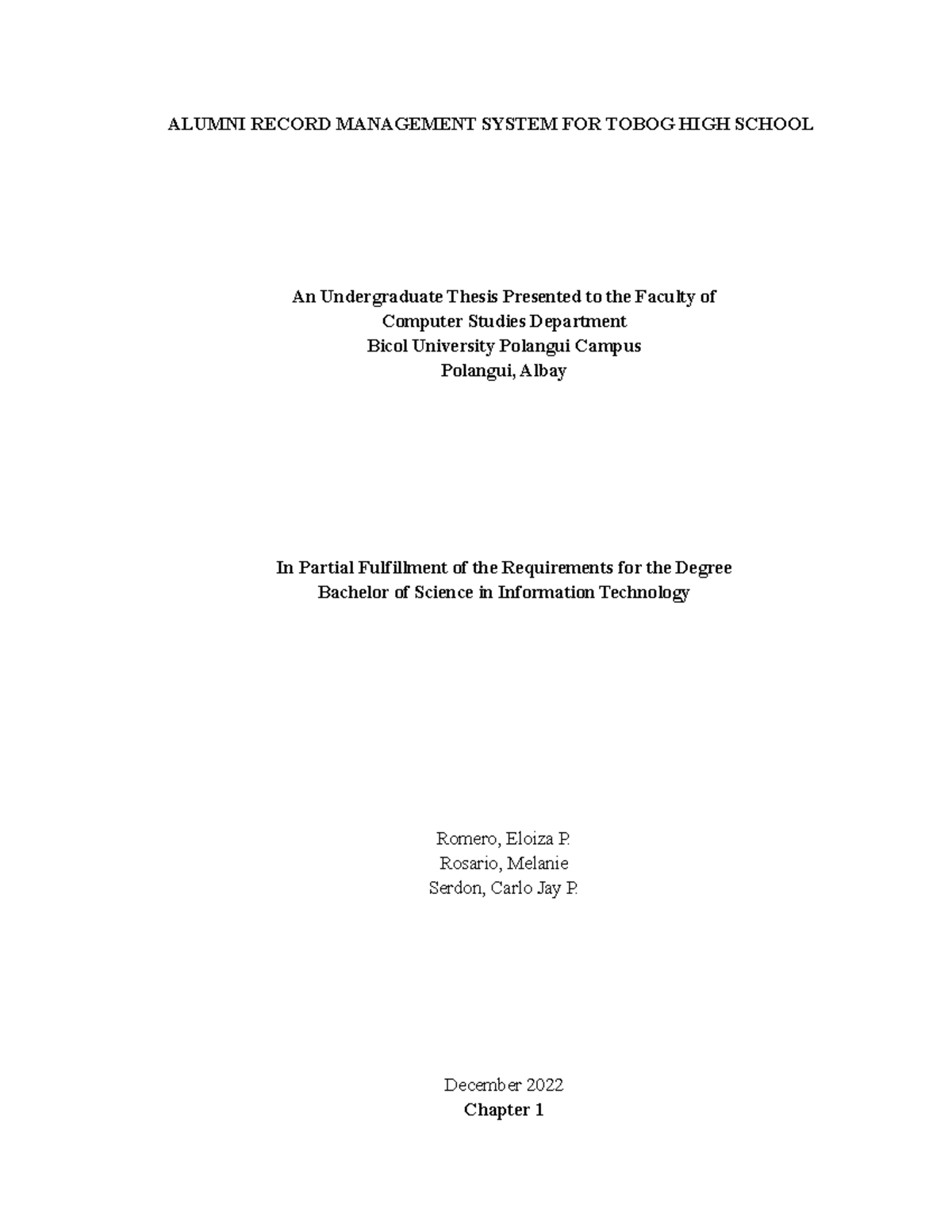 Chapter 1-3 Final - guide for research - ALUMNI RECORD MANAGEMENT SYSTEM FOR TOBOG HIGH SCHOOL ...