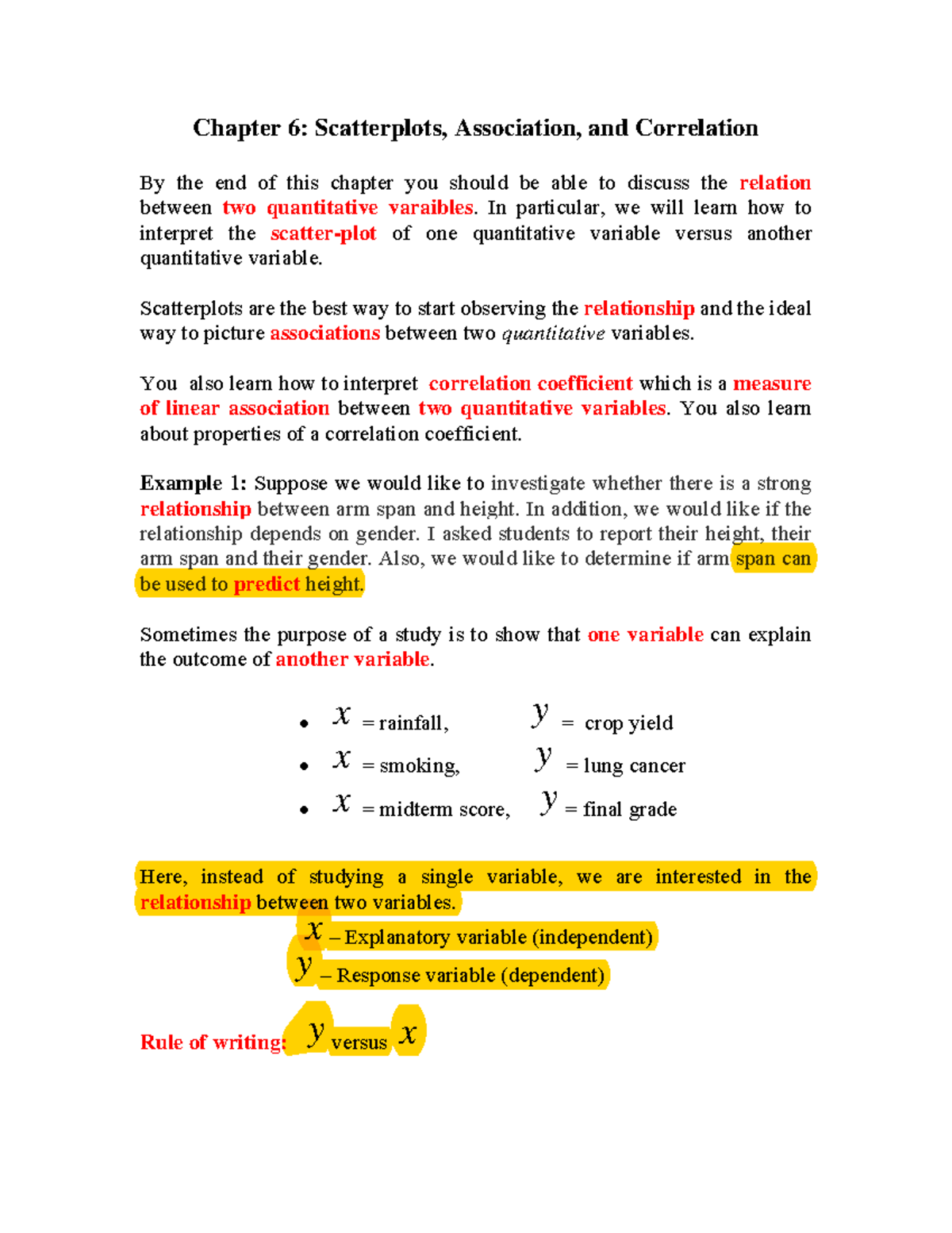 #19 Stat151 - Chapter 6 - Notes - Chapter 6: Scatterplots, Association ...