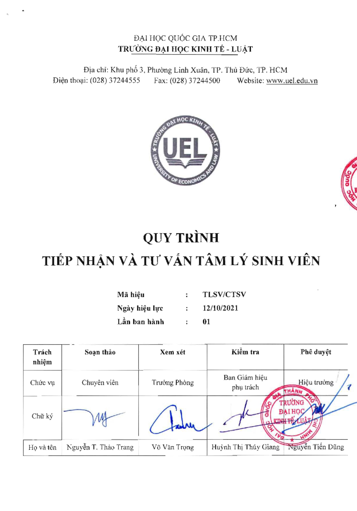 QUY Trinh TIEP NHAN VA TU VAN TAM LY 12 - DAI HOC ouoc GIA TP TRUONG f ...