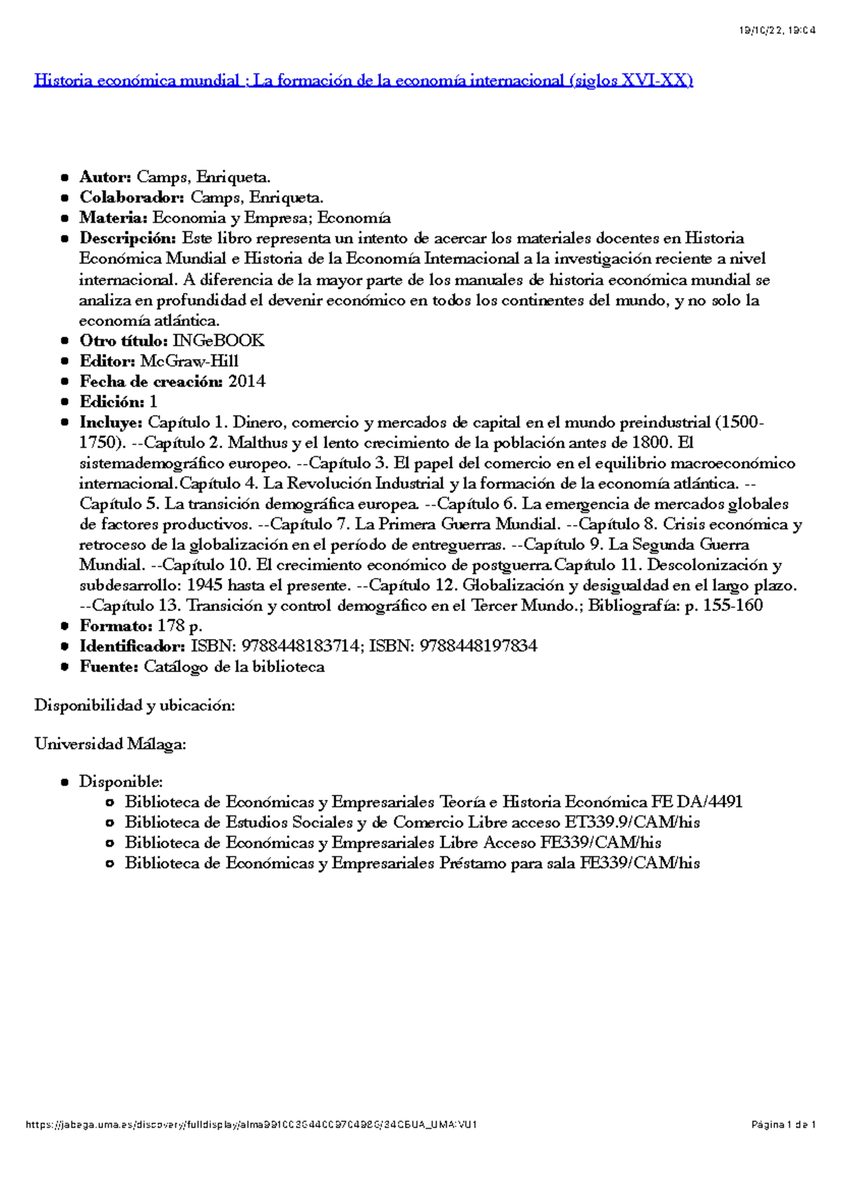 Historia económica mundial ; La formación de la economía internacional ...