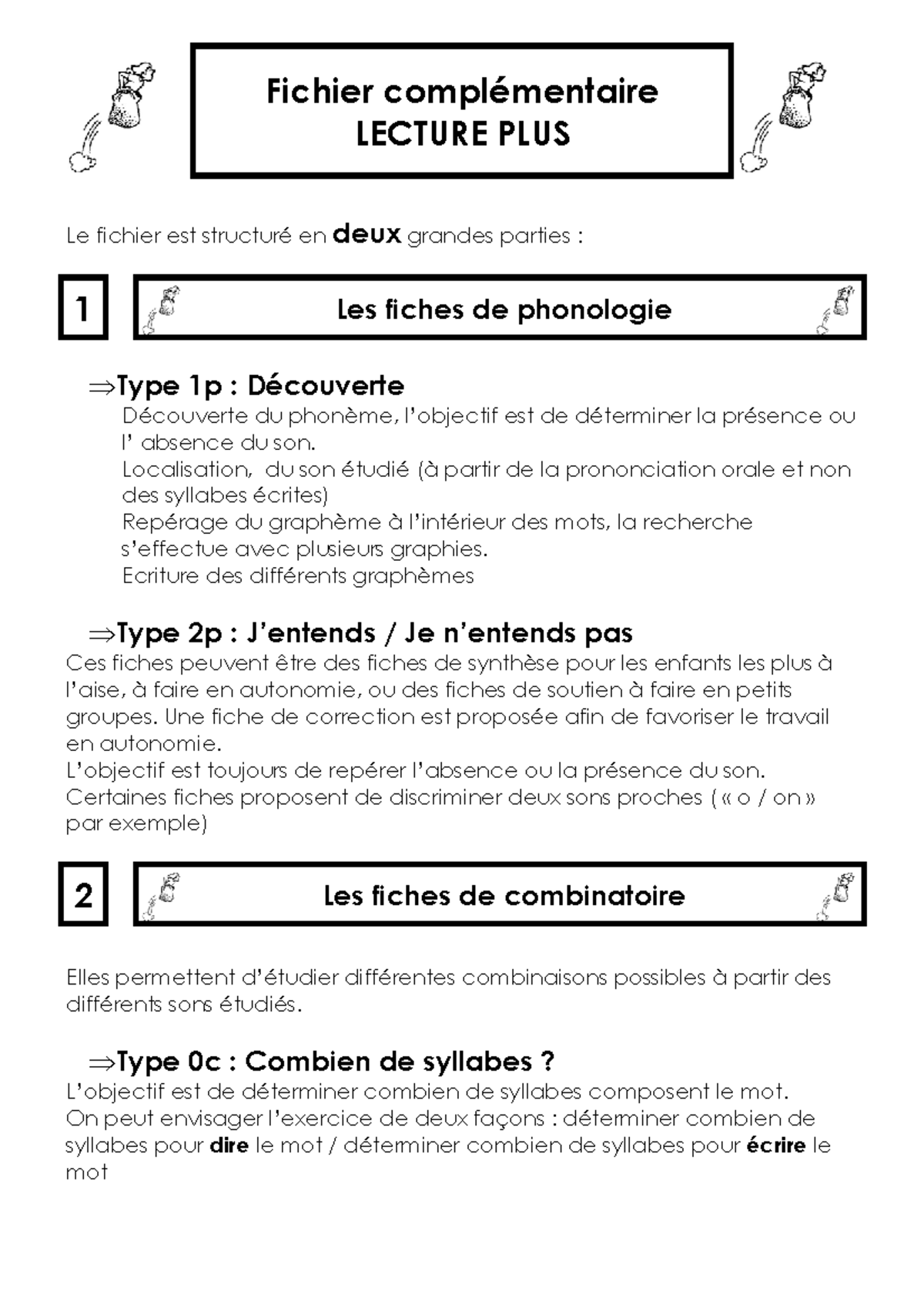 Plan du fichier - plan lecture divers - Fichier complémentaire LECTURE ...