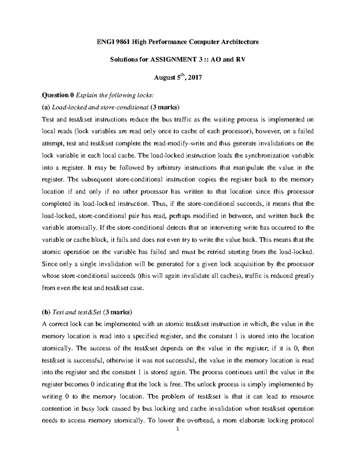 Assign #3 2017 - ENGI 9861 High Performance Computer Architecture Solutions for ASSIGNMENT 3 ...