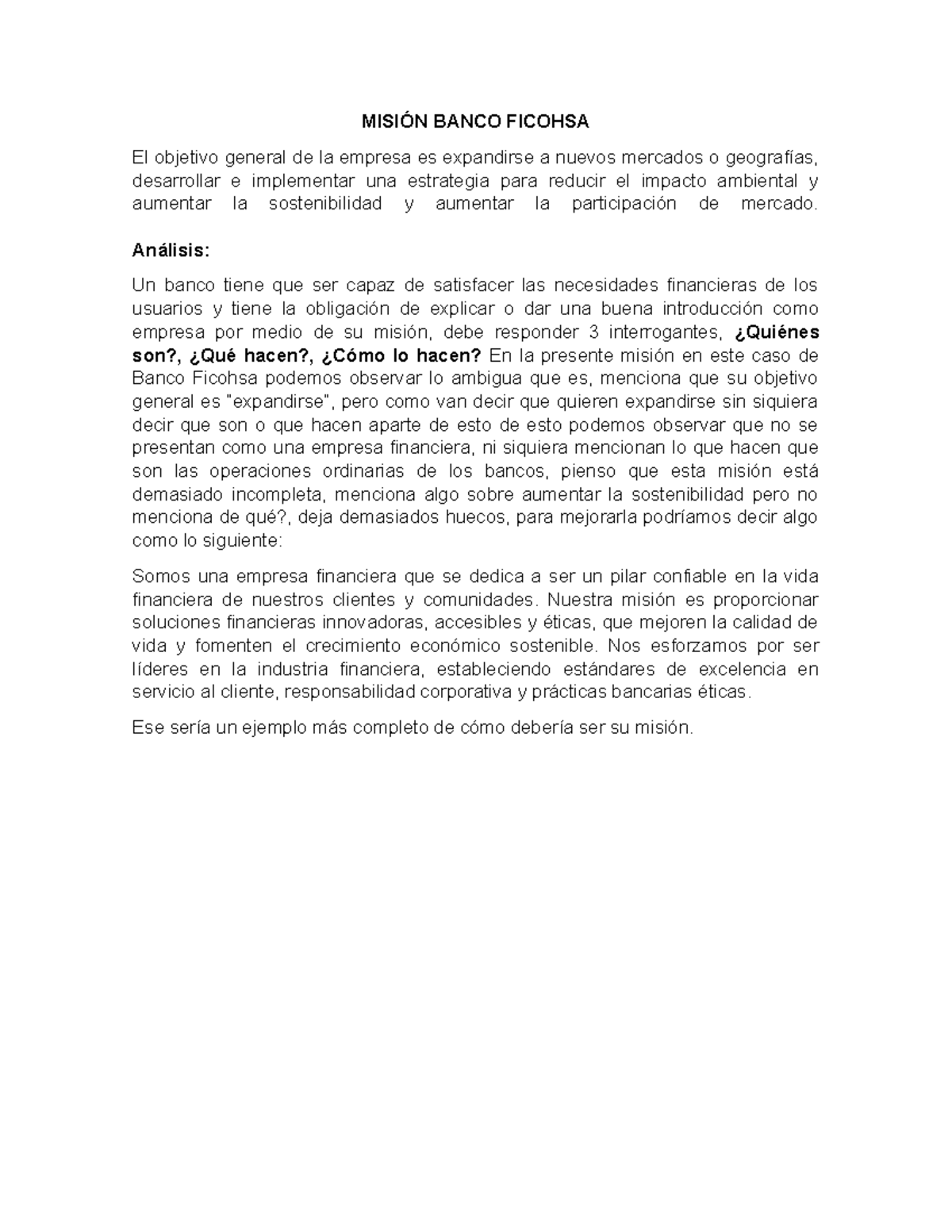 Misión Banco Ficohsa - sdasdasdas - MISIÓN BANCO FICOHSA El objetivo ...
