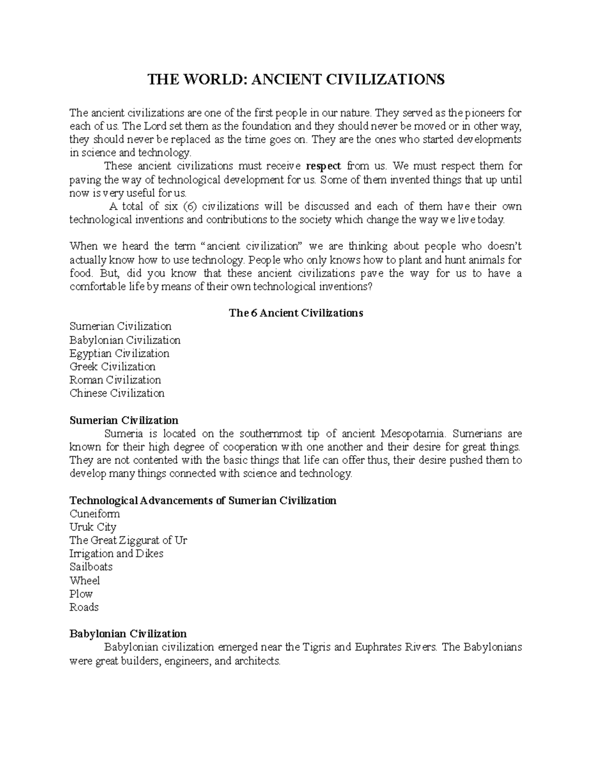 THE World - Ancient Civilizations - THE WORLD: ANCIENT CIVILIZATIONS ...