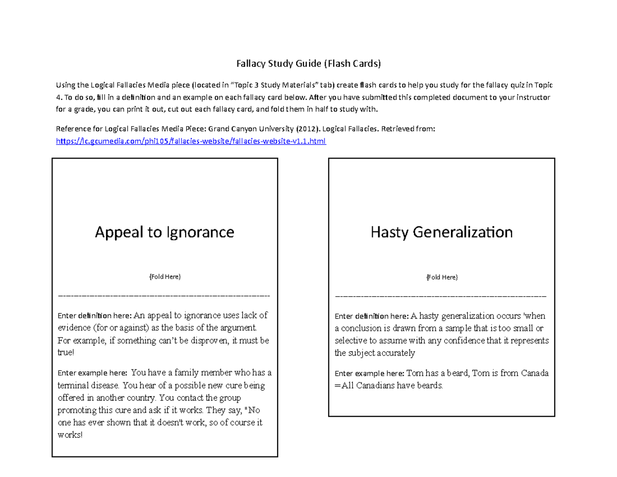 PHI105.T3 Fallacy Study Guide (fin) - Fallacy Study Guide (Flash Cards ...