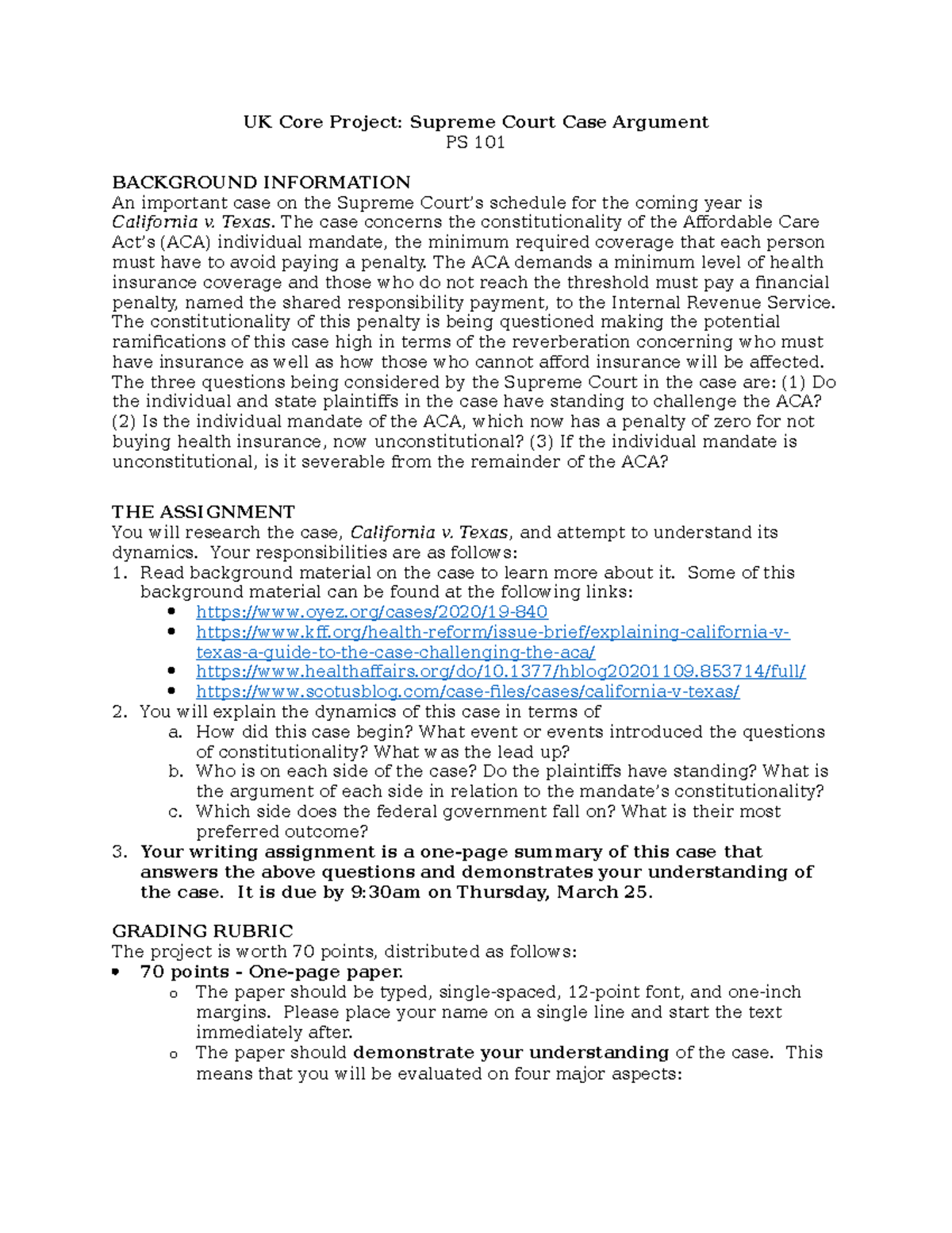 UK Core Project Spring 2021-1 - UK Core Project: Supreme Court Case ...