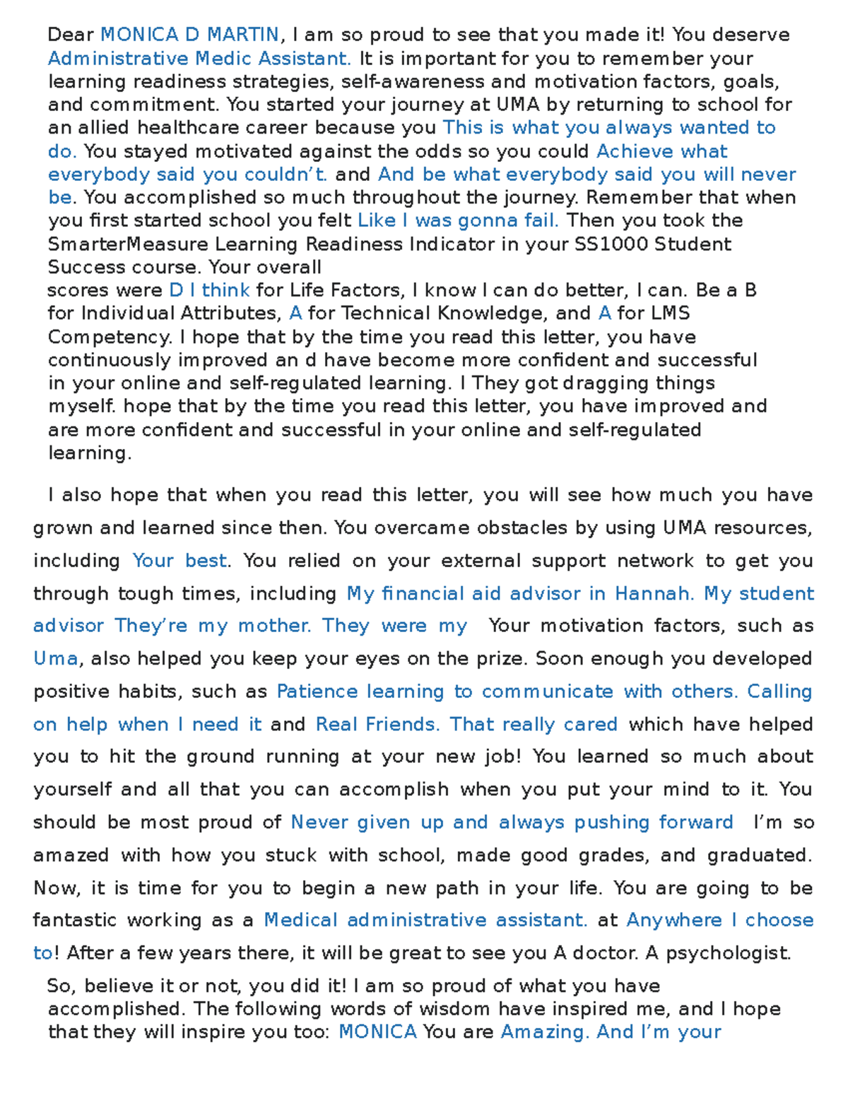 Complete Week 5 Assessment, Letter to Your Future Self - SS1000 Student ...