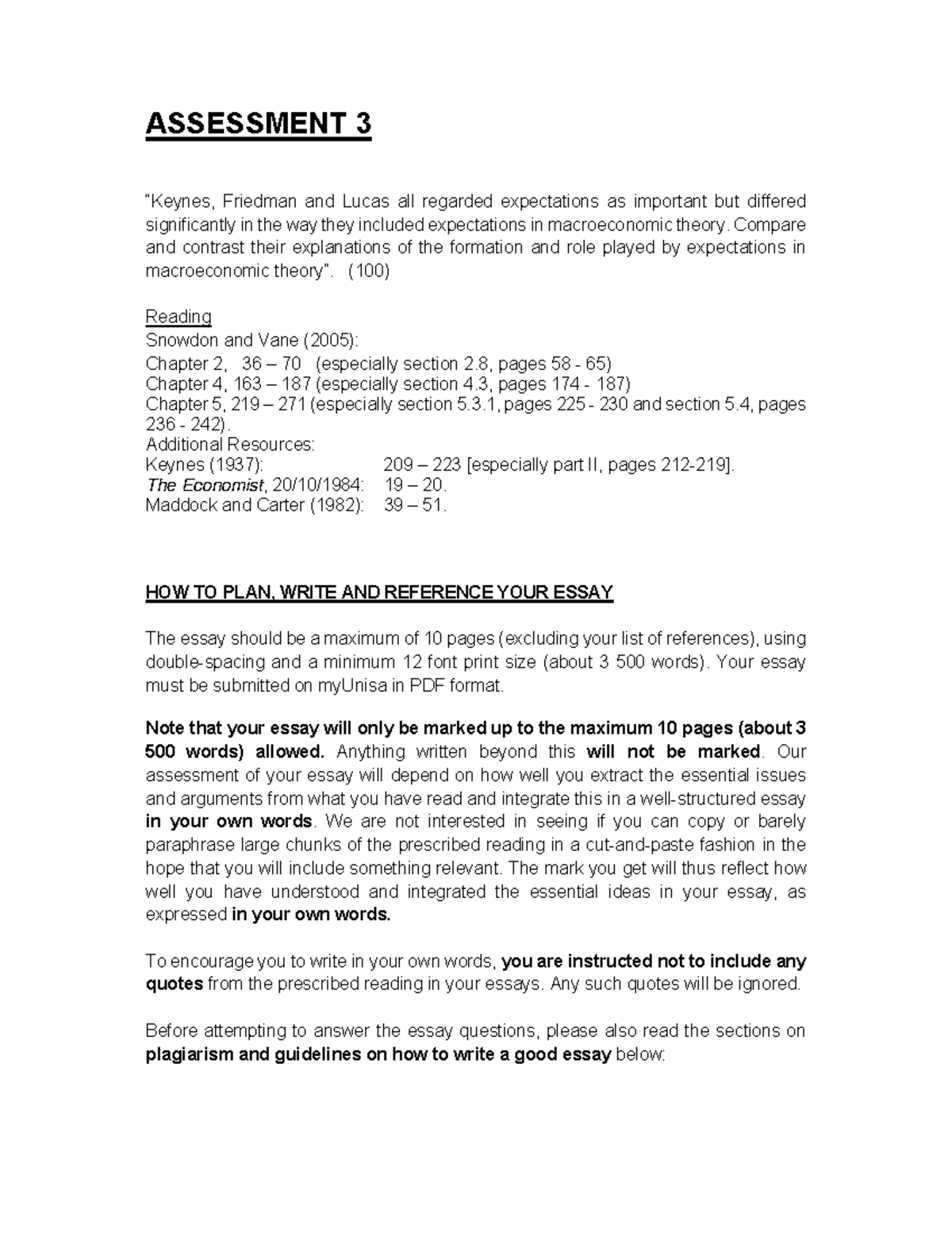 ECS4861 Assessment 3 - ASSIGNMENT 3 2024 - ASSESSMENT 3 “Keynes ...