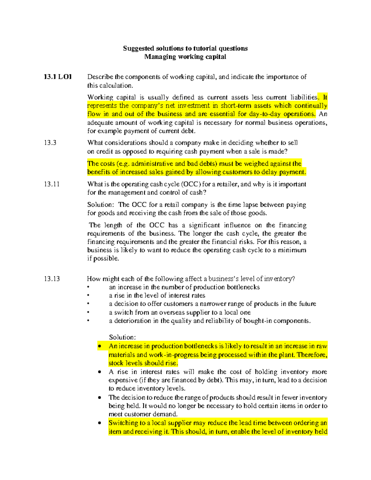 Answers - practice qustions - Suggested solutions to tutorial questions ...