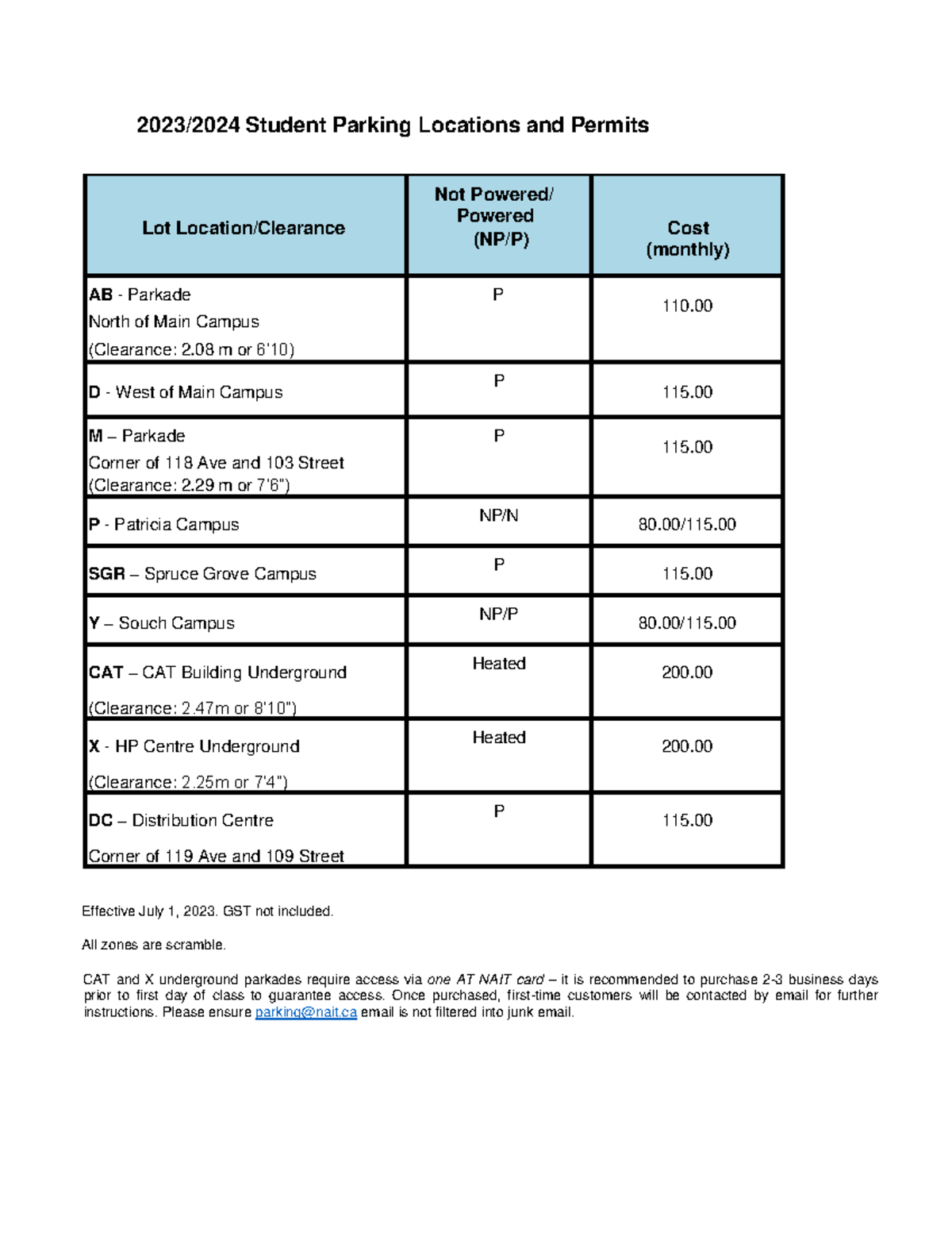 Student Parking Rates Restrictions 2023 24 - 2023 / 2024 Student ...