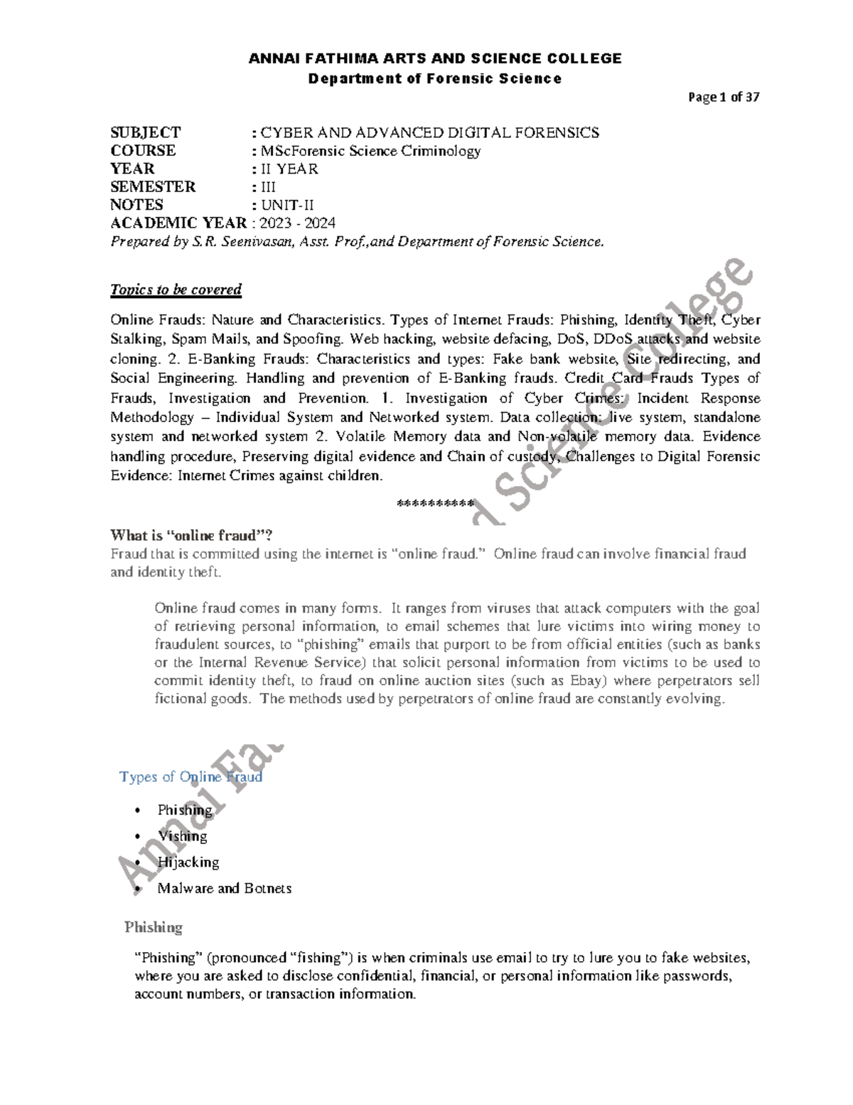 Lecture Notes UNIT-2 MSc Forensic Science II YEAR - Department of ...